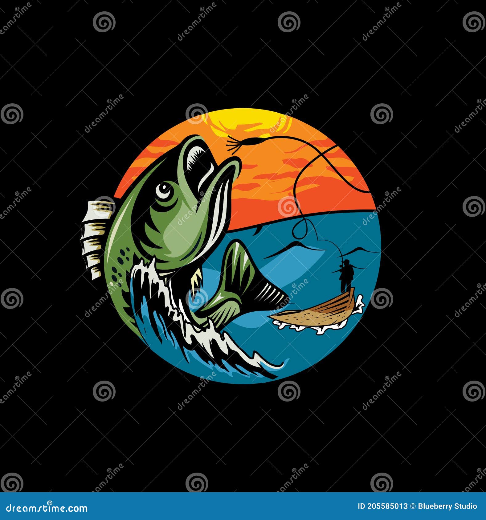 Modern Summer Fishing Logo Mascot Badge Vector Design Illustration ...