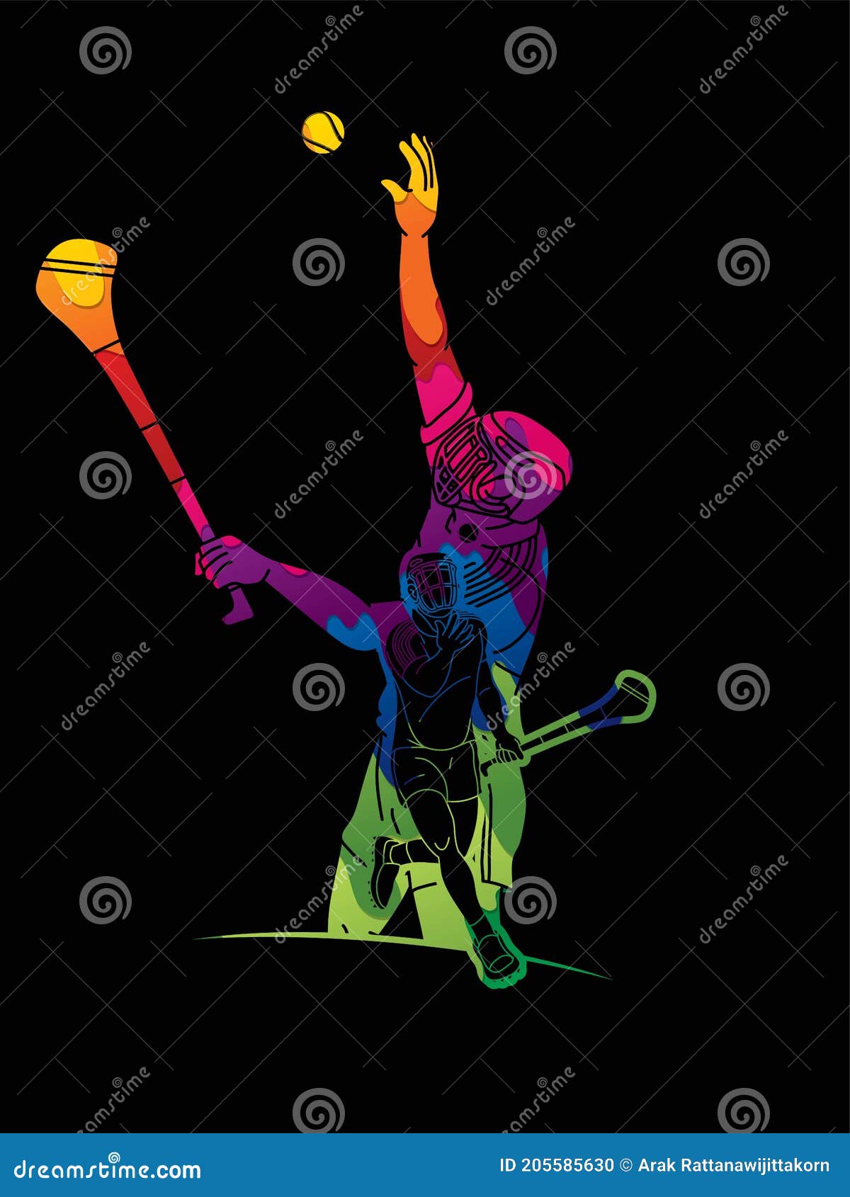 Group of Hurling Sport Players Action. Irish Hurley Sport Cartoon ...