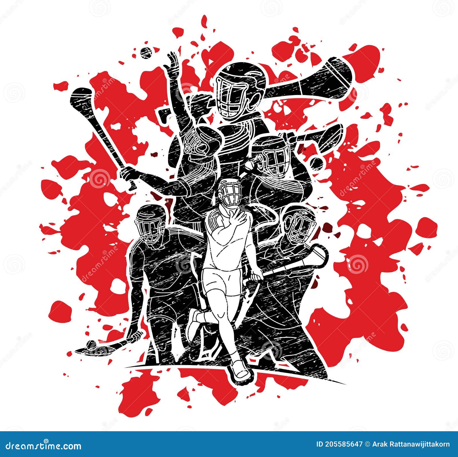 Group of Hurling Sport Players Action. Irish Hurley Sport Cartoon ...