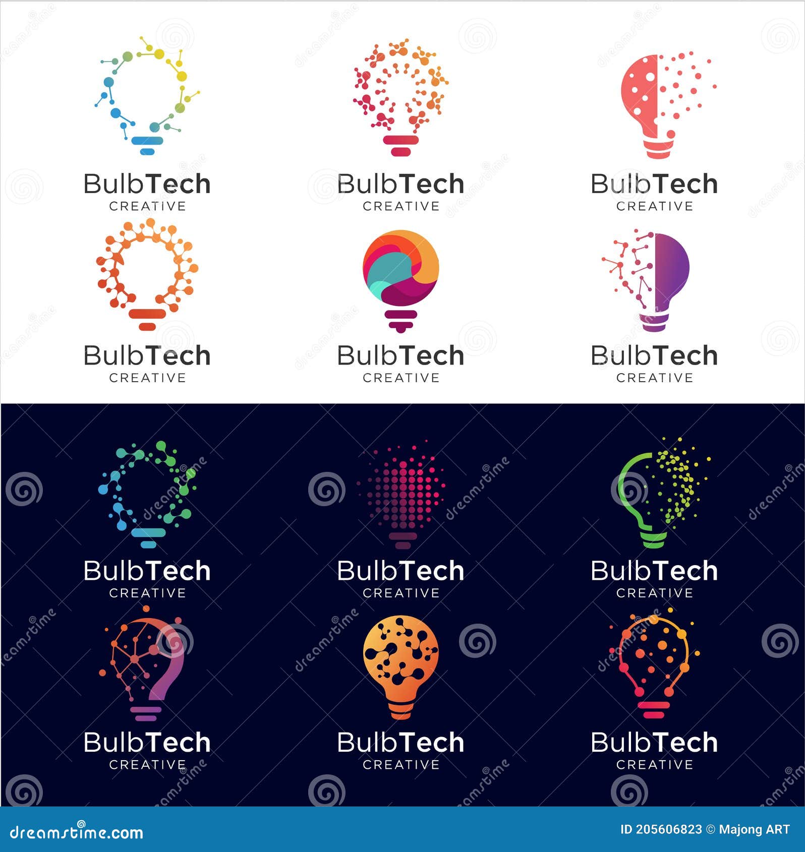 Set of Modern Tech Bulb Logo Designs Concept, Pixel Technology Bulb ...