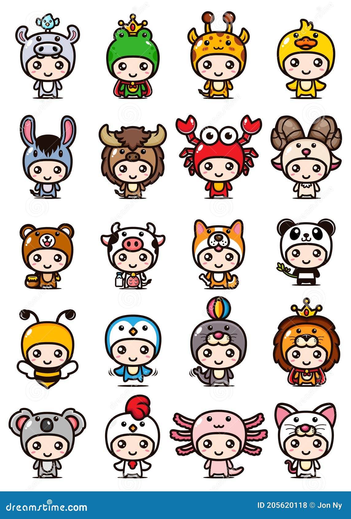 Design Vector Set of Cute Animals Stock Vector - Illustration of happy ...