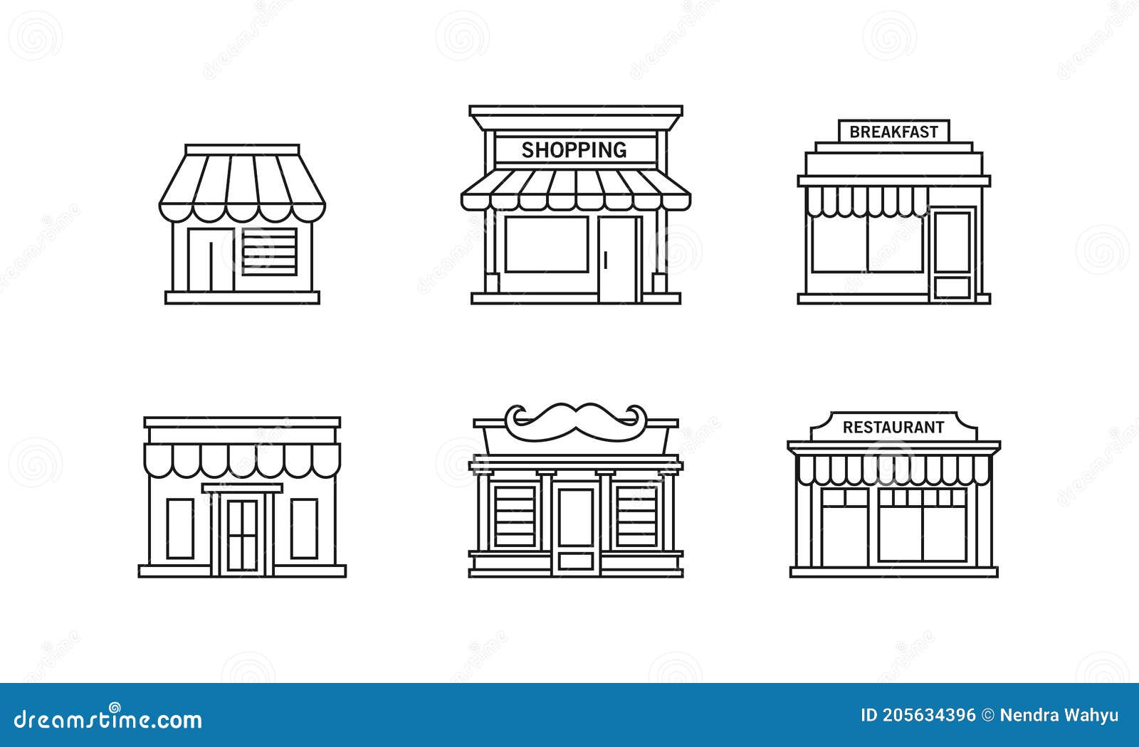 Storefront Outlined Icon Set. Stock Vector - Illustration of ...