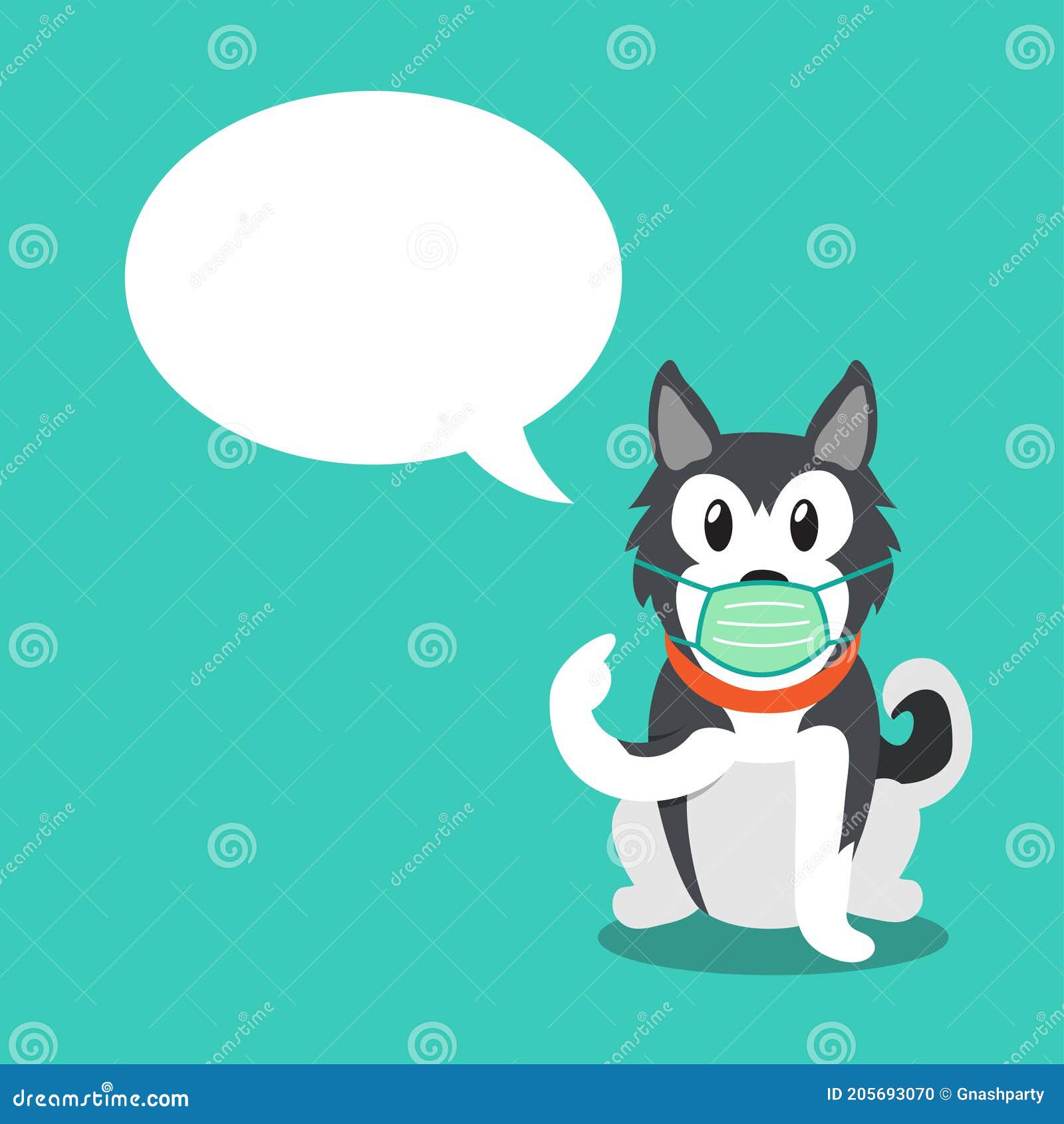 Cartoon Character Siberian Husky Dog Wearing Protective Face Mask with ...