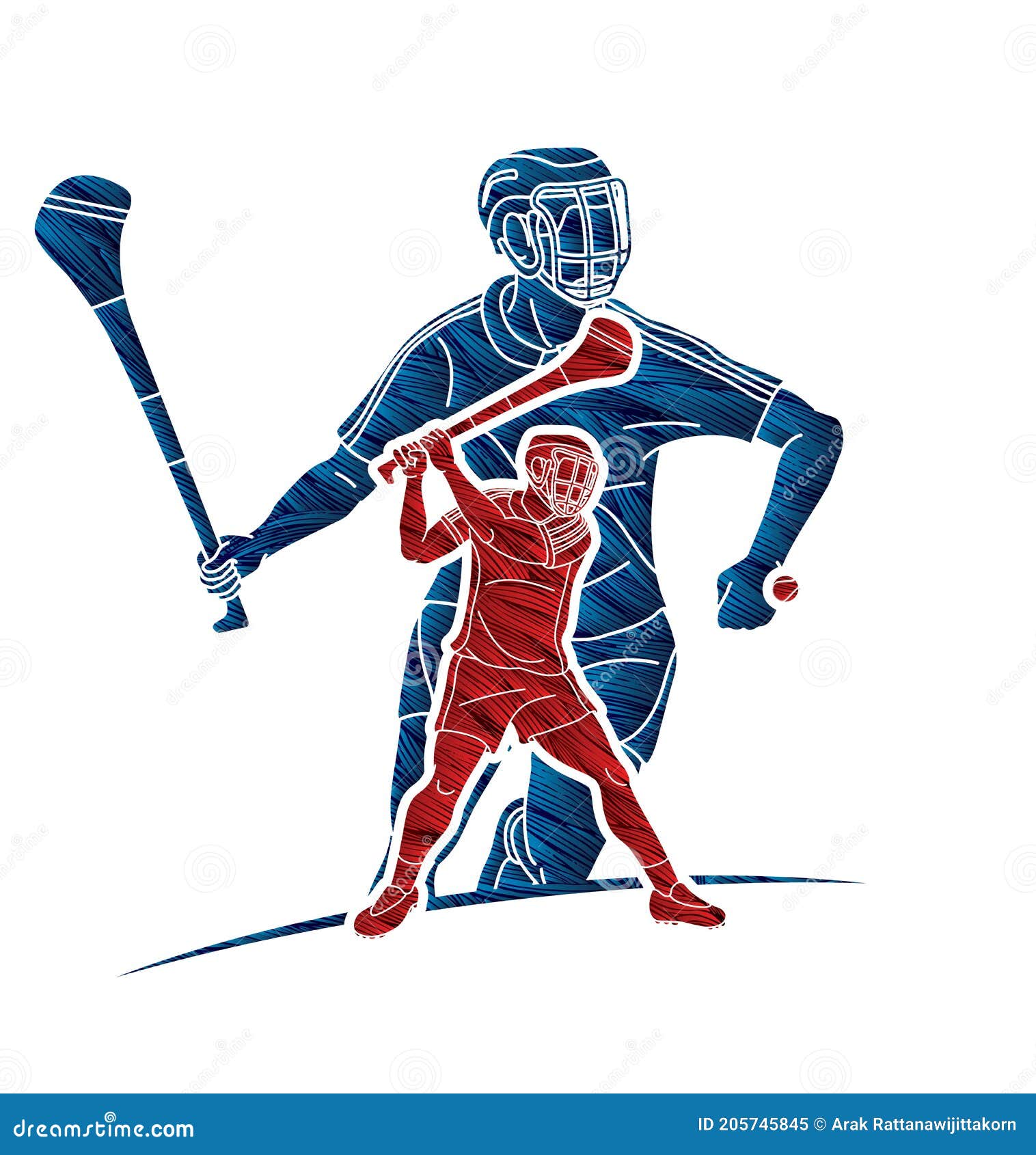 Group of Hurling Sport Players Action. Irish Hurley Sport Cartoon ...