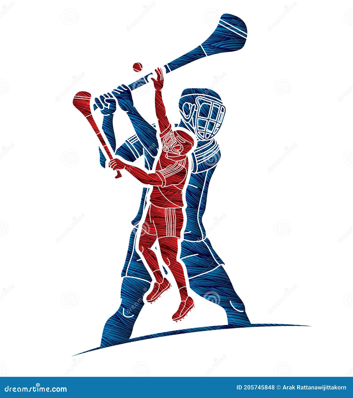 Group of Hurling Sport Players Action. Irish Hurley Sport Cartoon ...