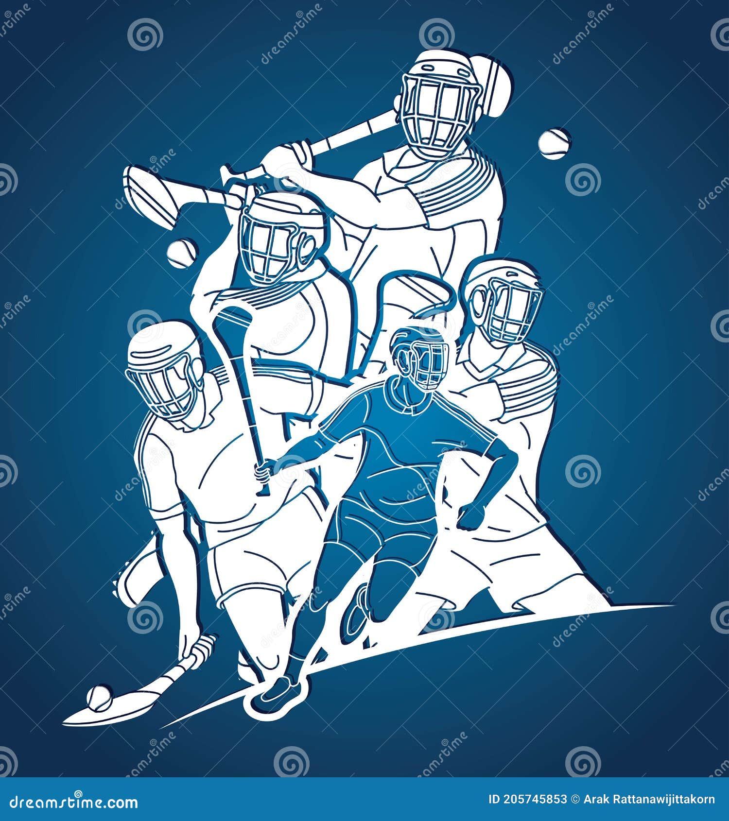 Hurling Sport Player Action. Irish Hurley Sport Cartoon Graphic Vector ...