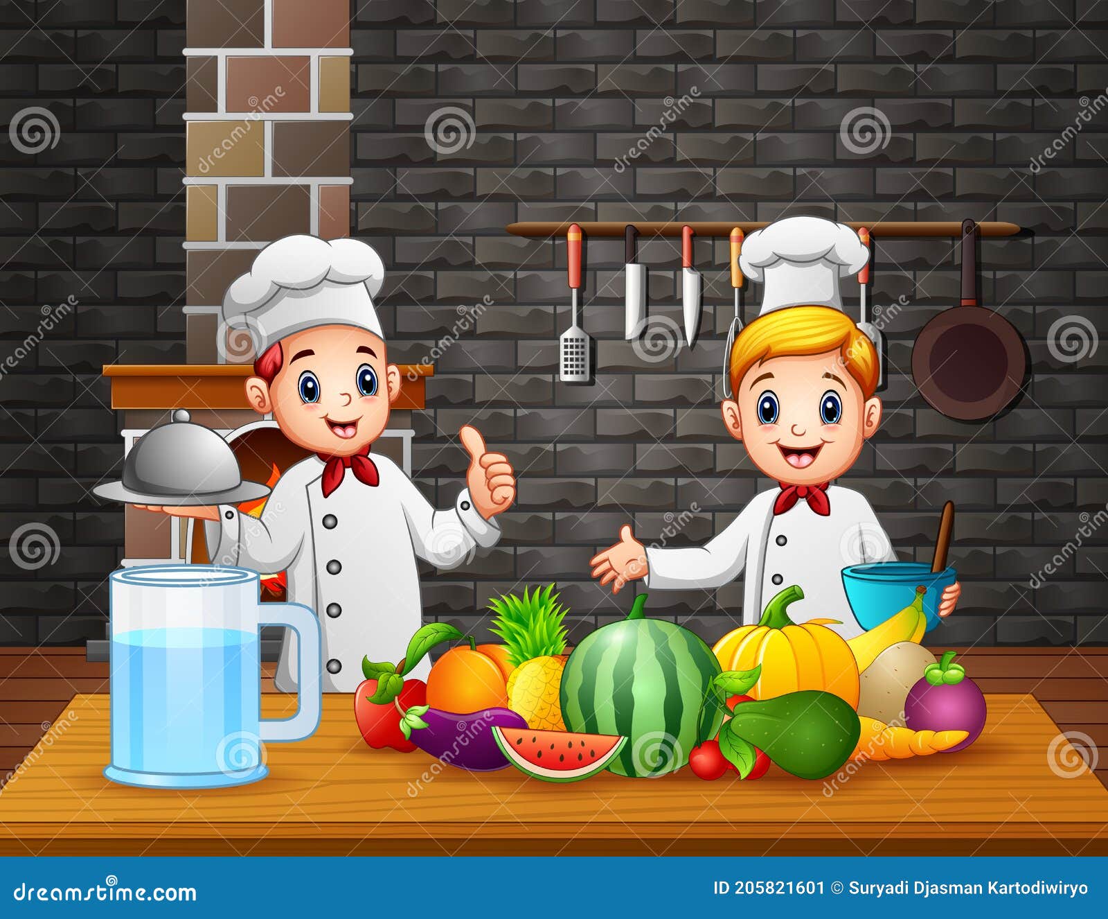 Happy Two Chefs Cooking in the Kitchen Stock Vector - Illustration of ...