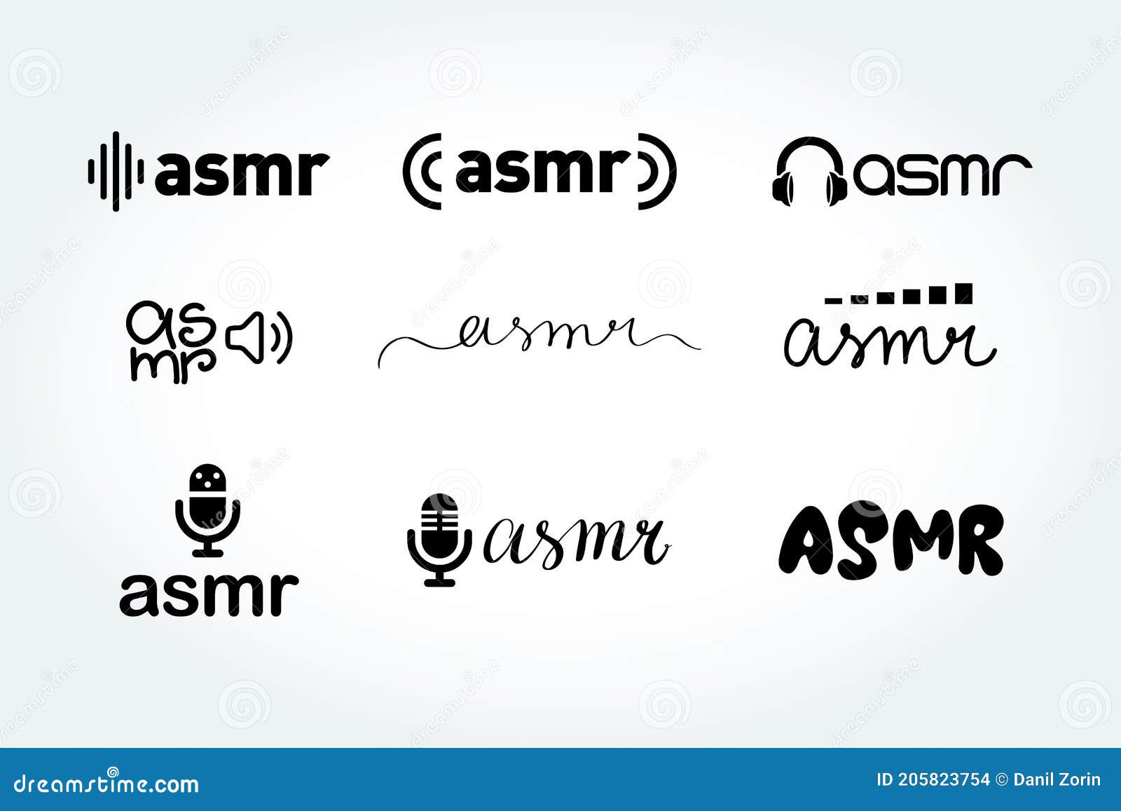 ASMR Vector Logos Set. Sound Microphone Asmr Vector Icons . Outline ...