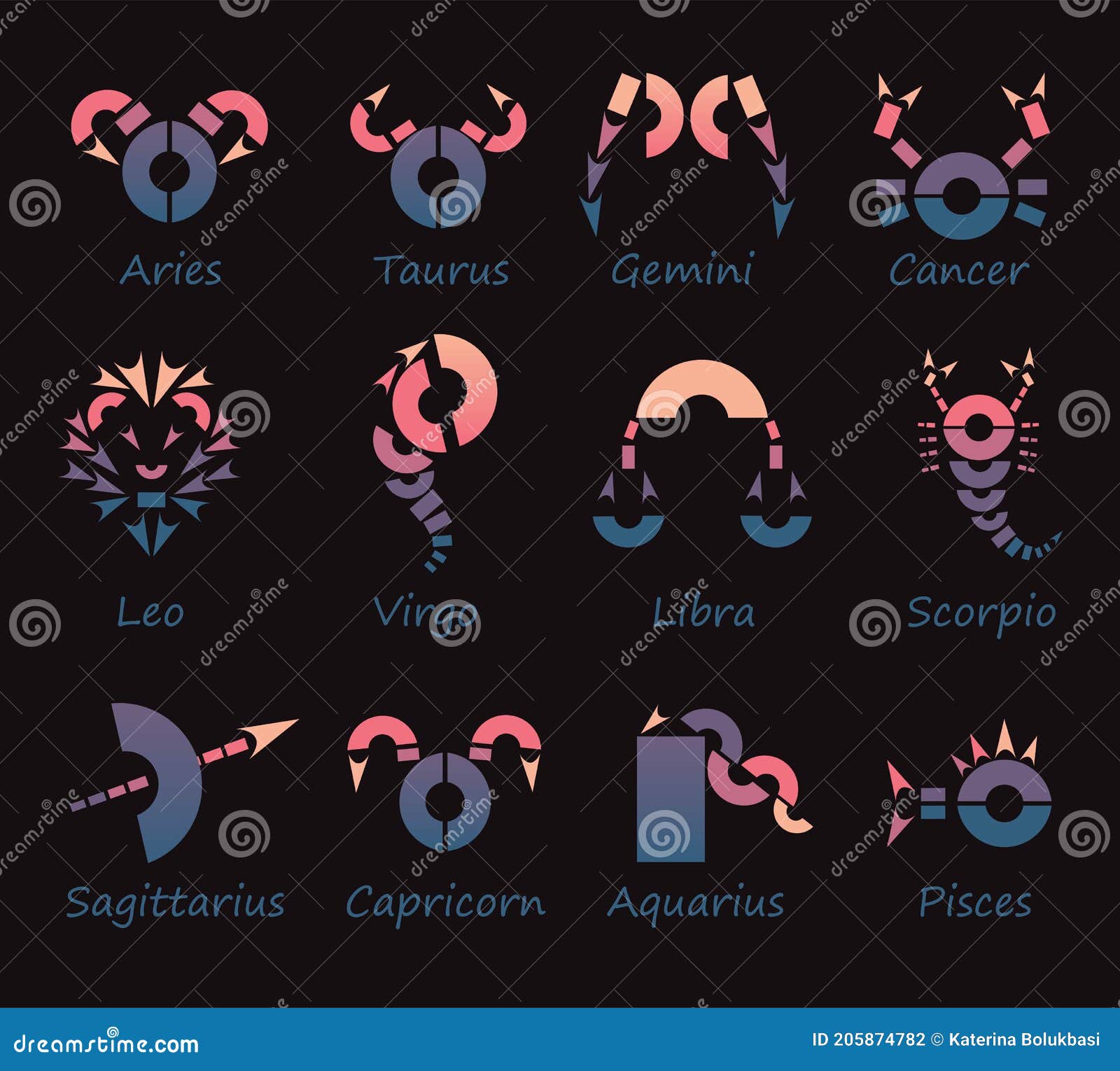 Zodiac Signs Horoscope Icons Set Astrology Design Symbol Stock Vector ...