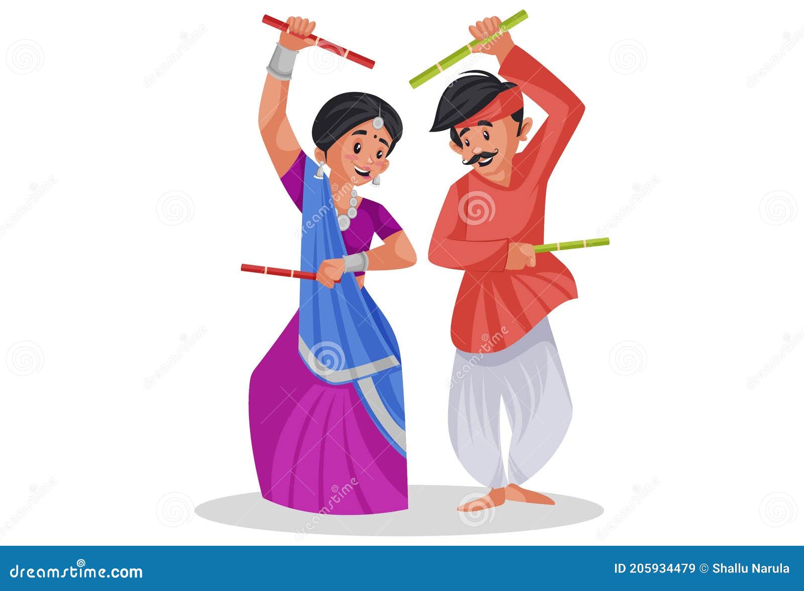 Gujarati Couple In Traditional Costume Of Gujarat, India Cartoon Vector ...