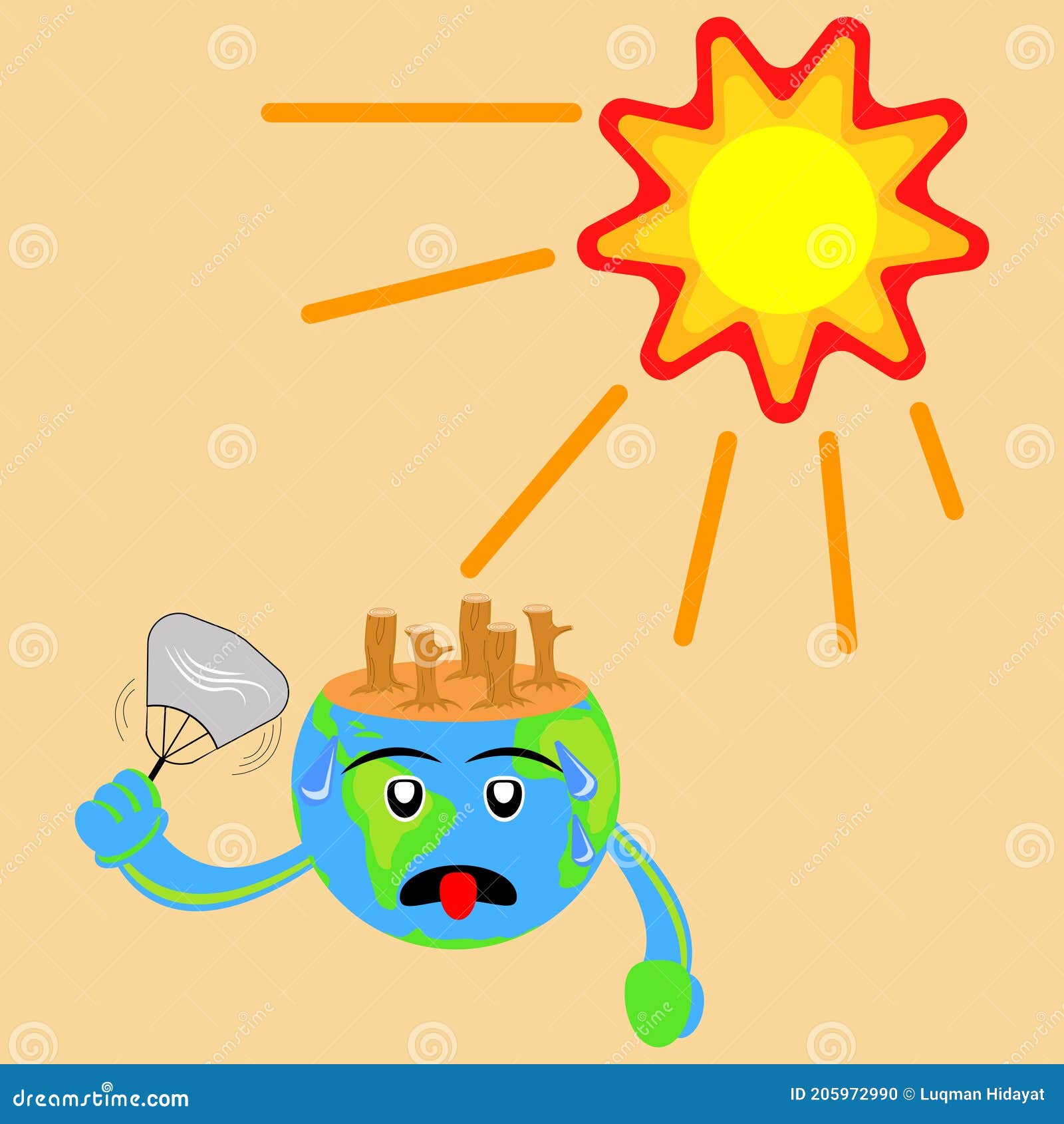 Illustration Cartoon Character of Very Hot Weather in Earth Stock ...