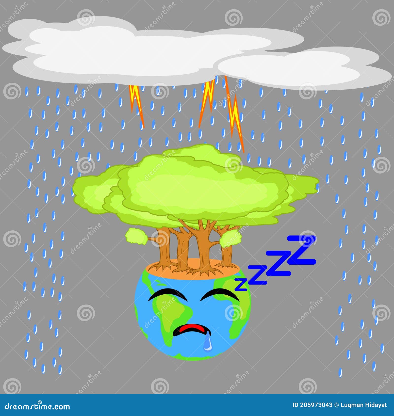Illustration Cartoon Character of the Earth Sleeps in Rainy Weather ...