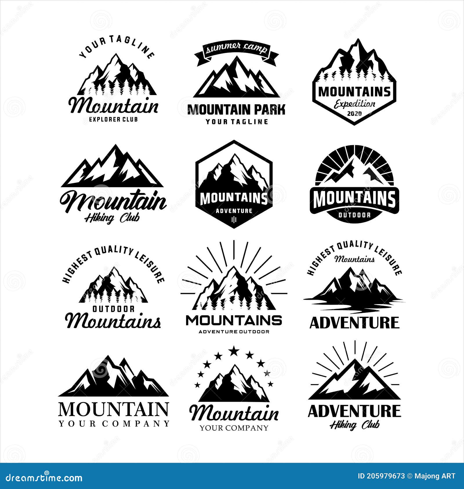 Mountain Emblems. Hiking Labels With Snow Mountains Peak Landscape ...
