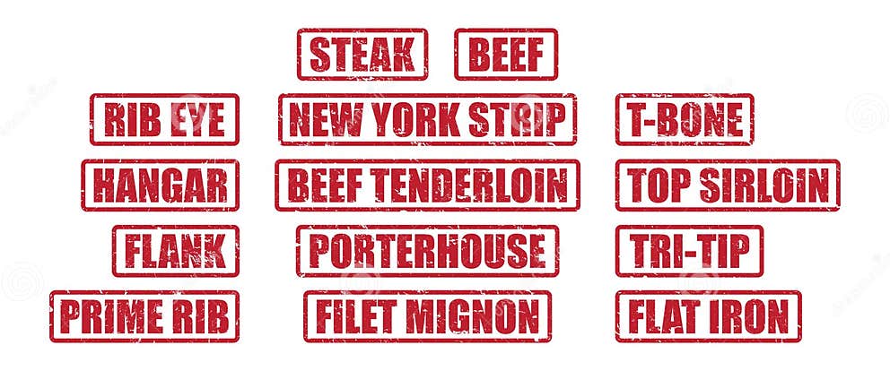 Steak and Beef Stamp Labels | Restaurant Menu Icons for Steak Types ...