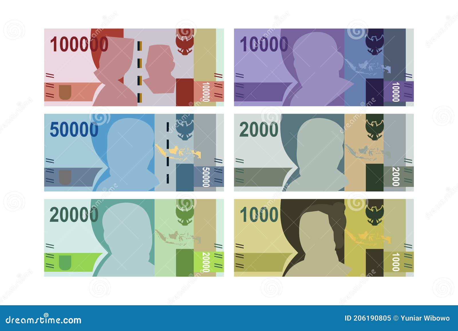 Flat Design of Indonesian Rupiah and Different Values. Stock Vector ...