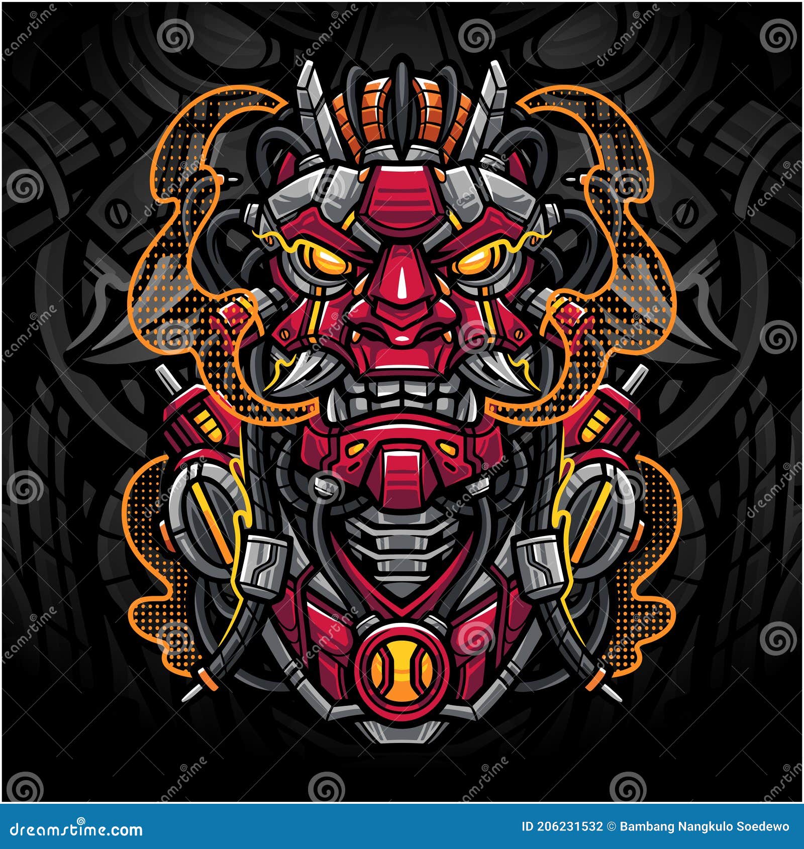 Oni Mecha Esport Mascot Logo Stock Vector - Illustration of mask, demon ...
