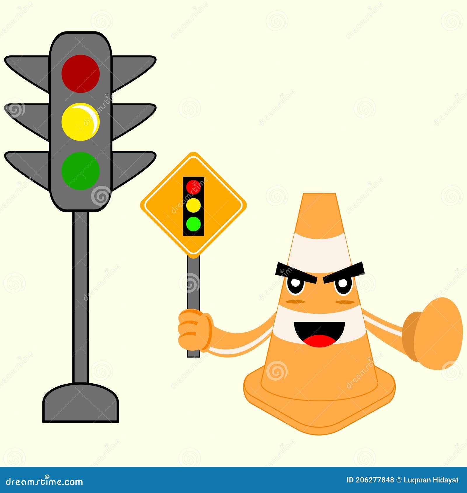 Illustration Cartoon Character of Yellow Light on Traffic Light is a ...