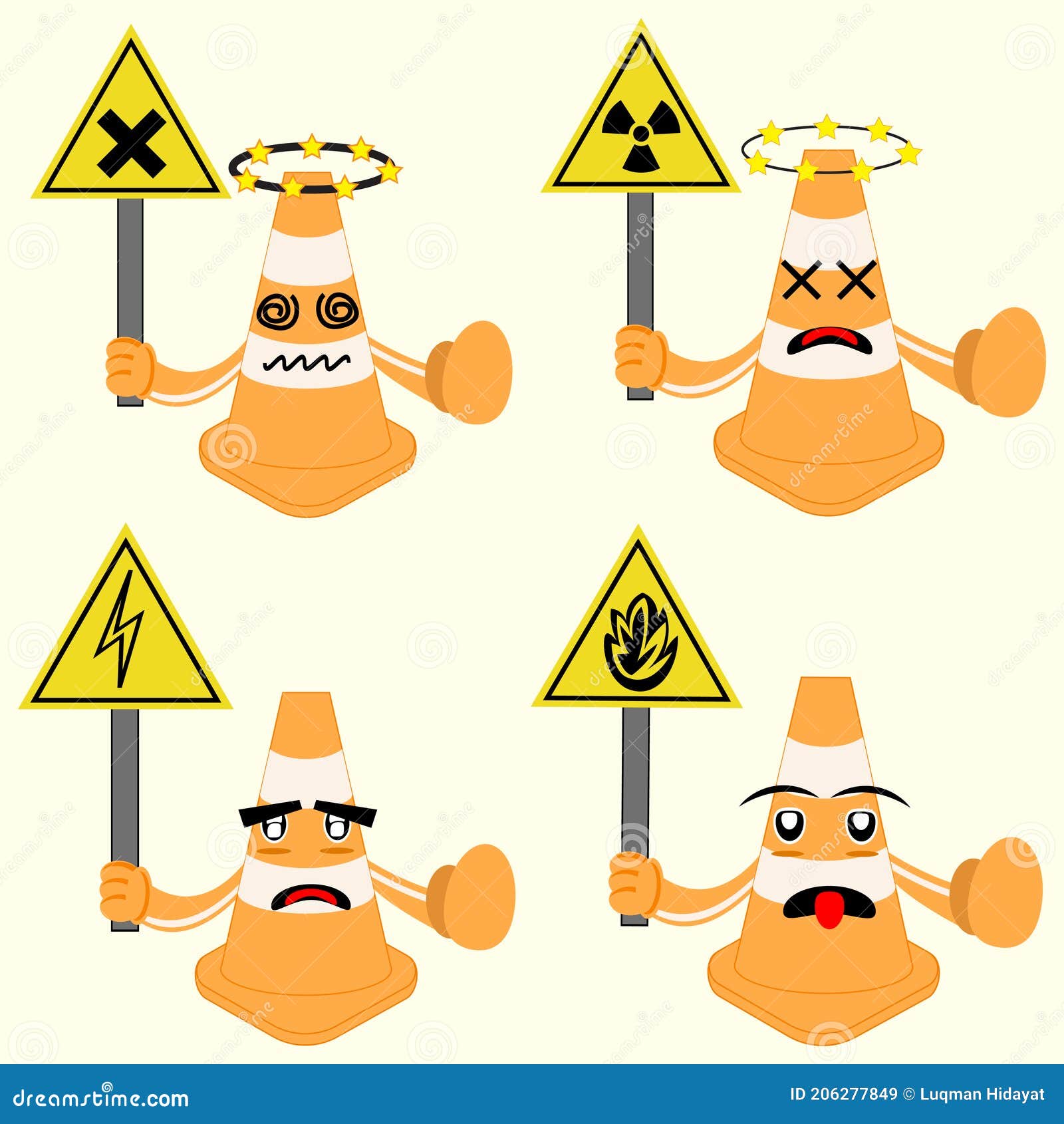 Illustration Cartoon Character of Symbol for Dangerous Area on the Road ...