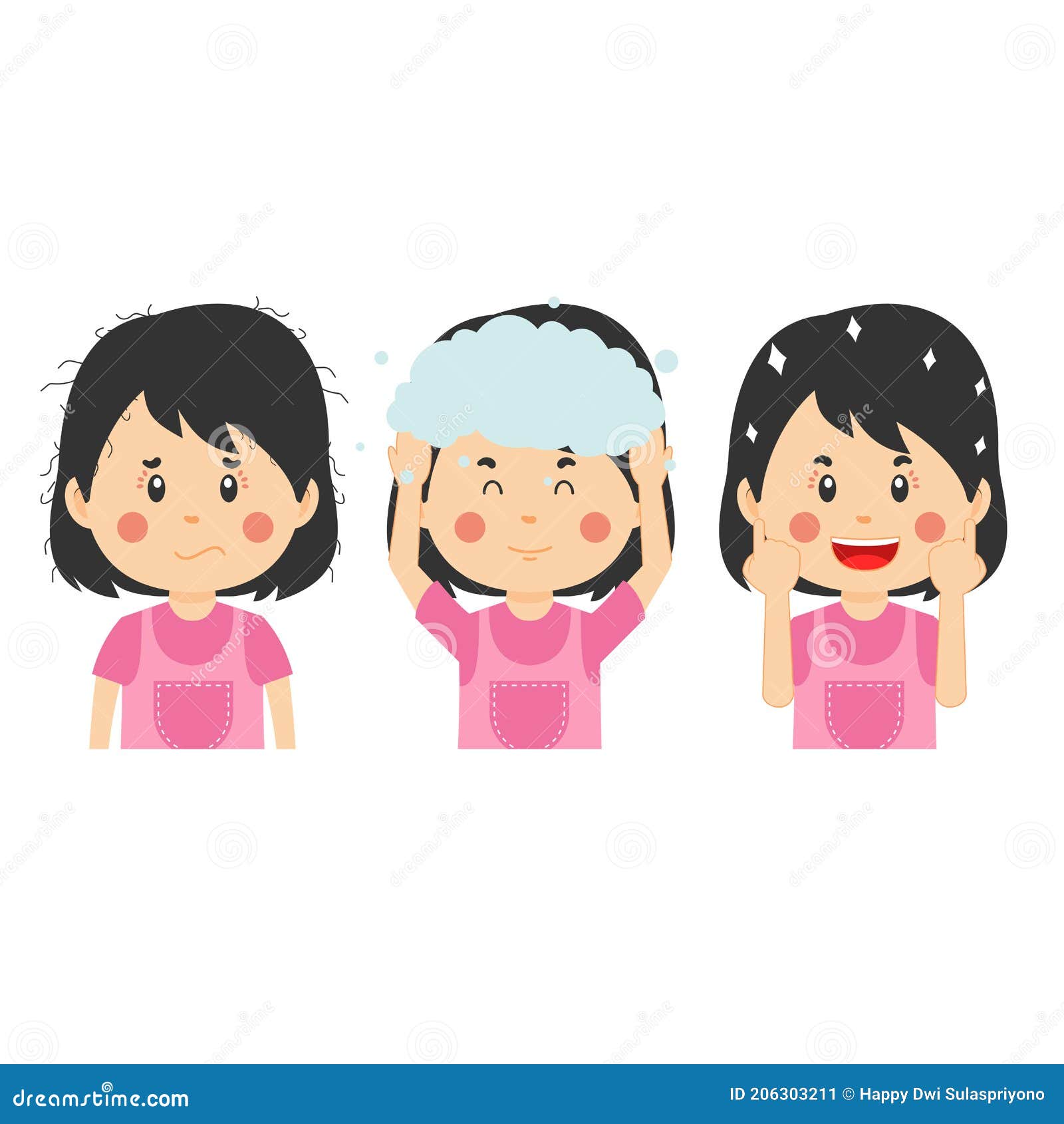 Cute Children Character Washing Hair Stock Vector - Illustration of ...