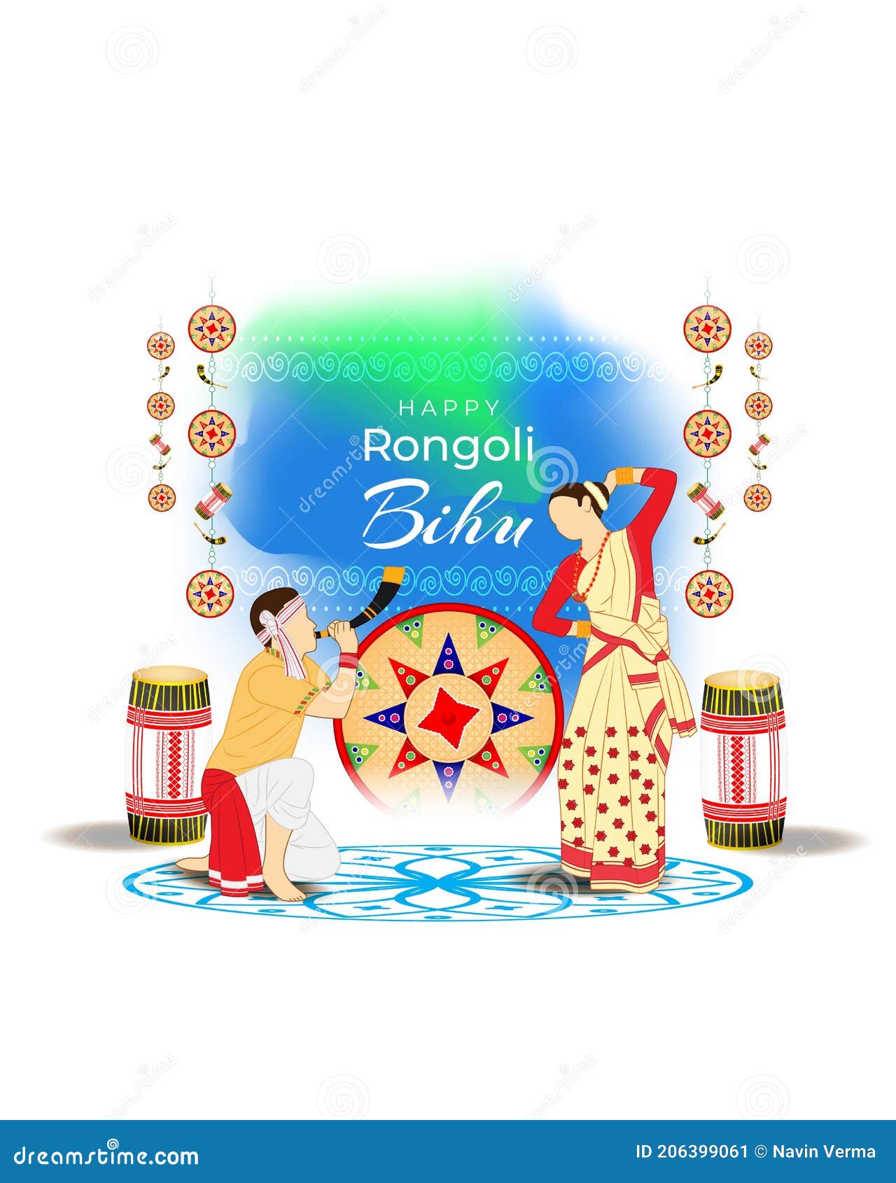 Vector Illustration of Happy Bihu. Stock Vector - Illustration of bohag ...