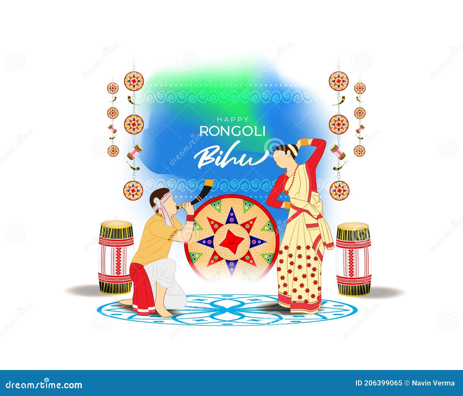 Vector Illustration of Happy Bihu. Stock Vector - Illustration of ...