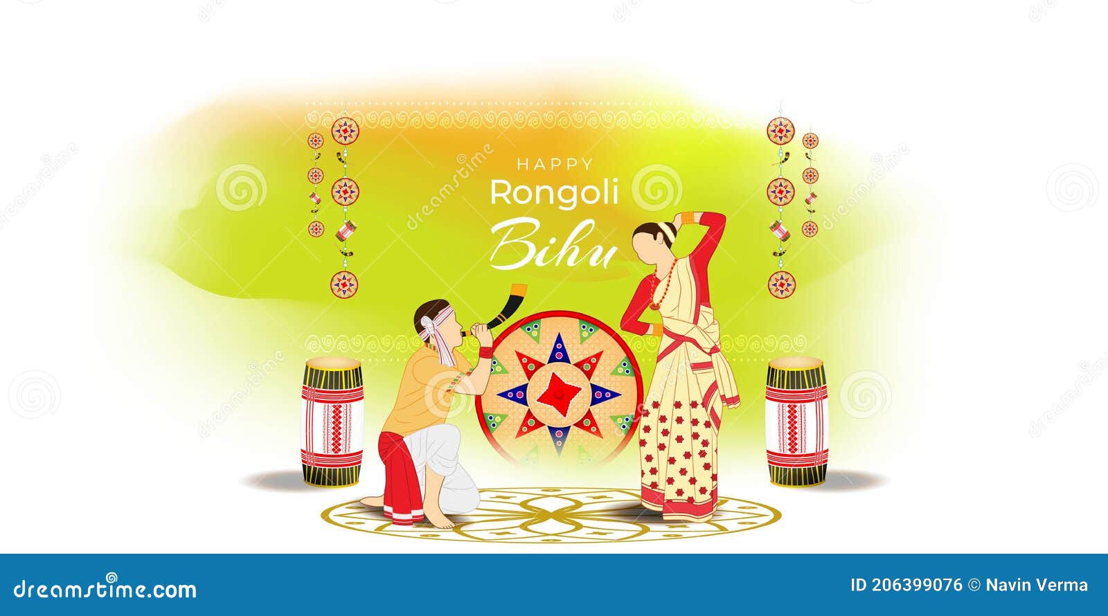 Vector Illustration of Happy Bihu. Stock Vector - Illustration of folk ...