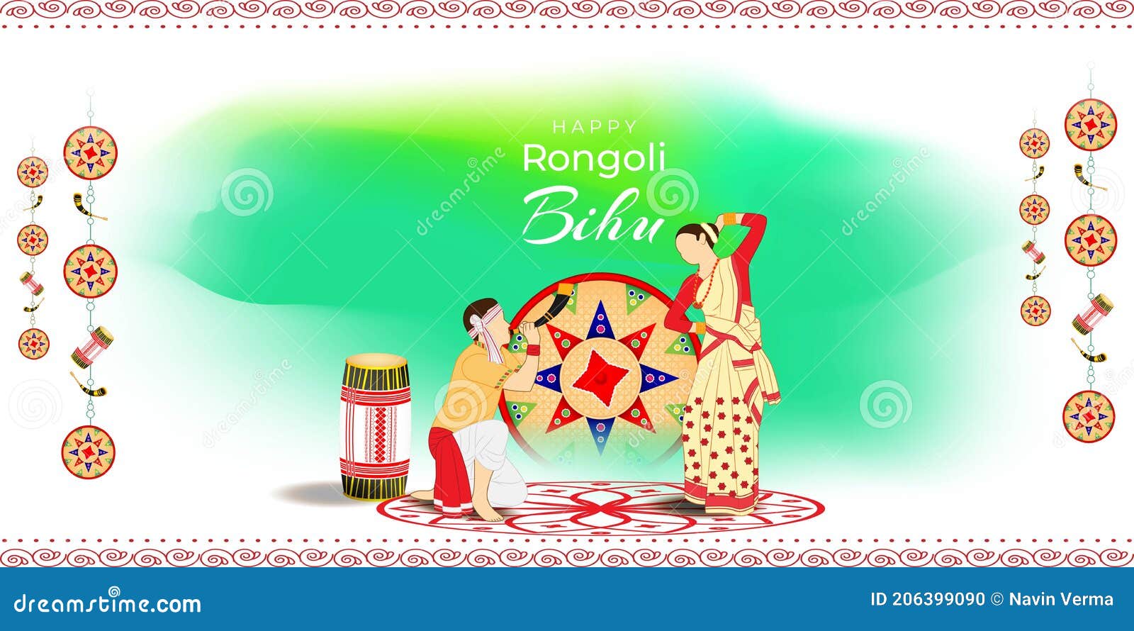 Vector Illustration of Happy Bihu. Stock Vector - Illustration of ...