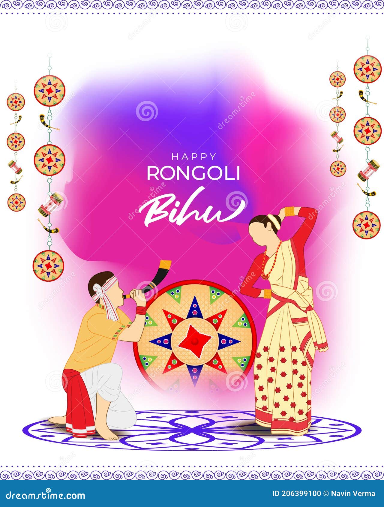 Vector Illustration of Happy Bihu. Stock Vector - Illustration of ...