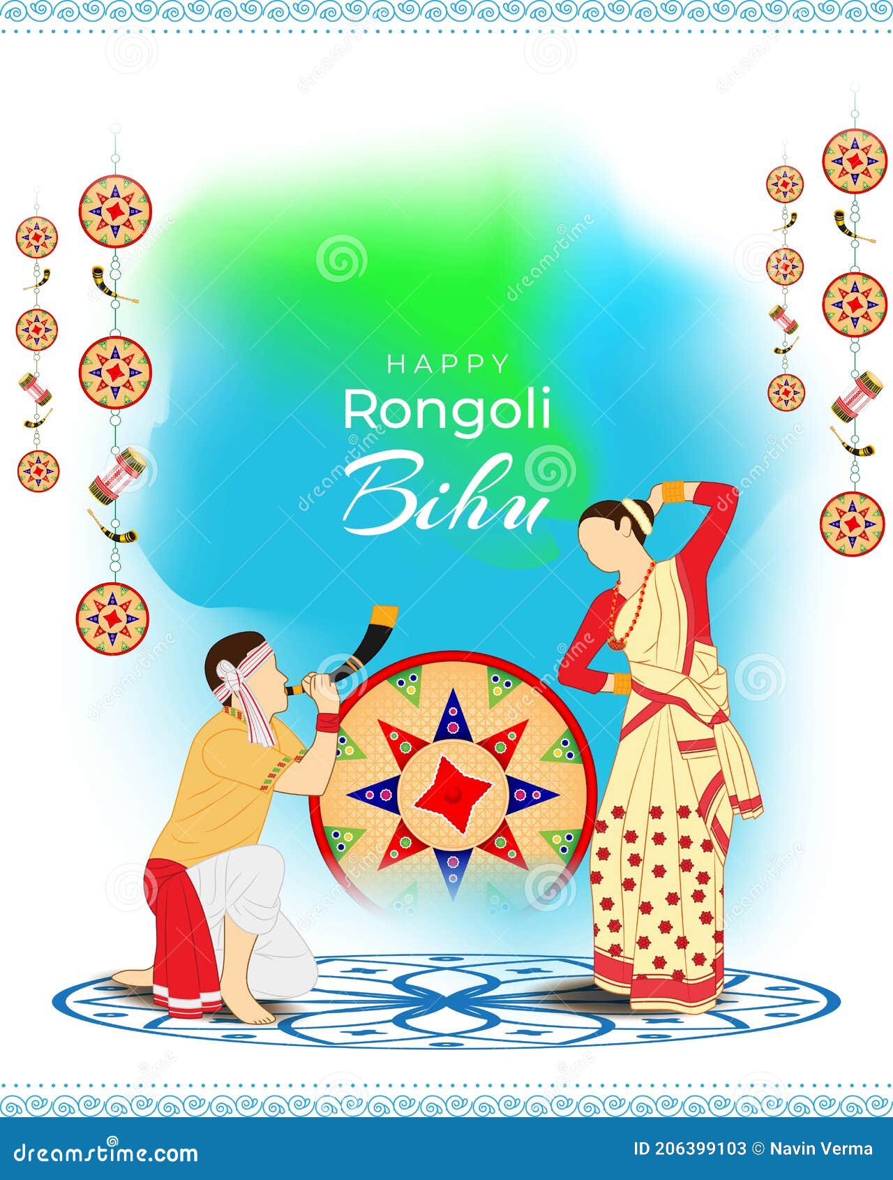 Vector Illustration of Happy Bihu. Stock Vector - Illustration of ...