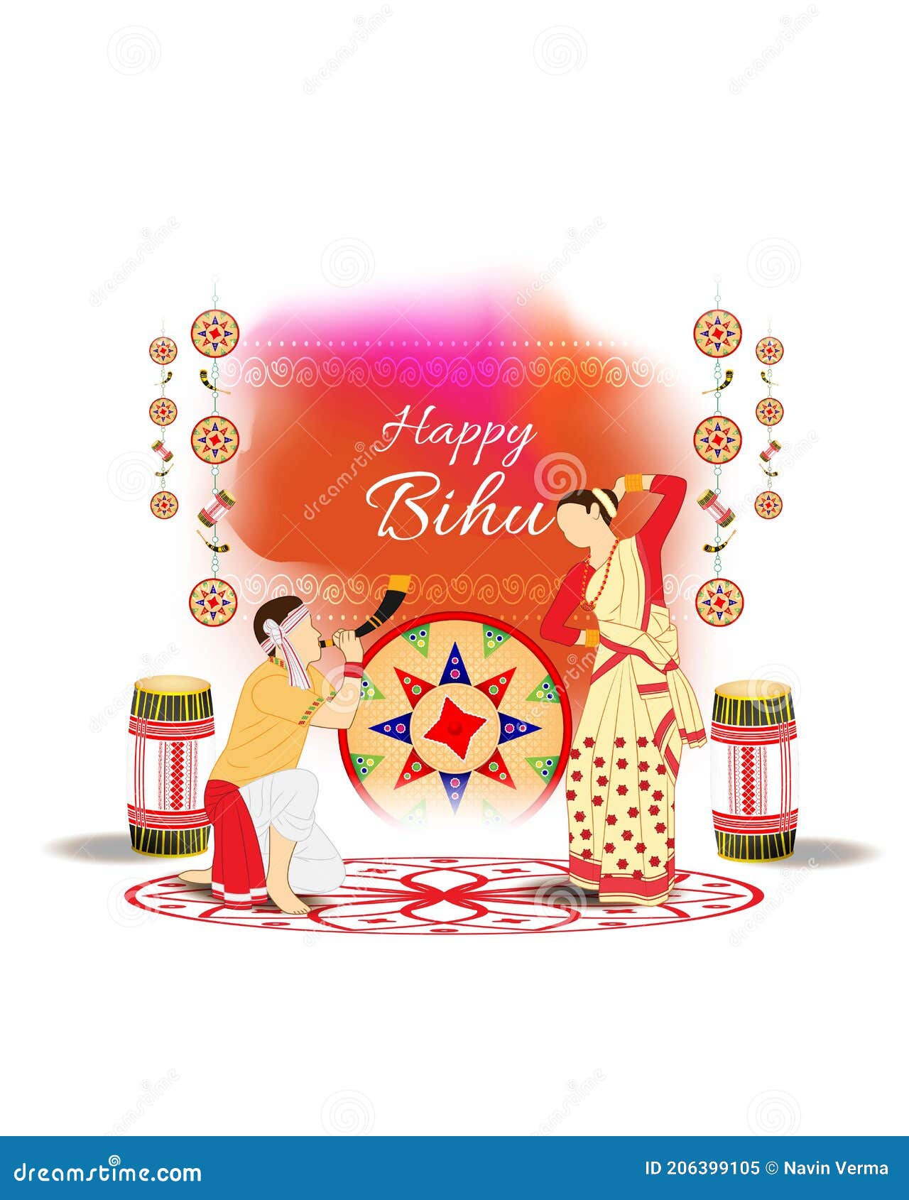 Vector Illustration of Happy Bihu. Stock Vector - Illustration of folk ...