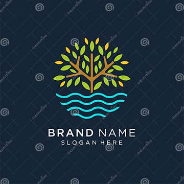 Tree Lake Logo Icon, River Tree Logo Circle Stock Vector - Illustration ...