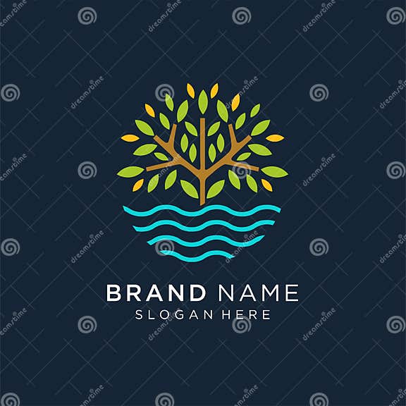 Tree Lake Logo Icon, River Tree Logo Circle Stock Vector - Illustration ...