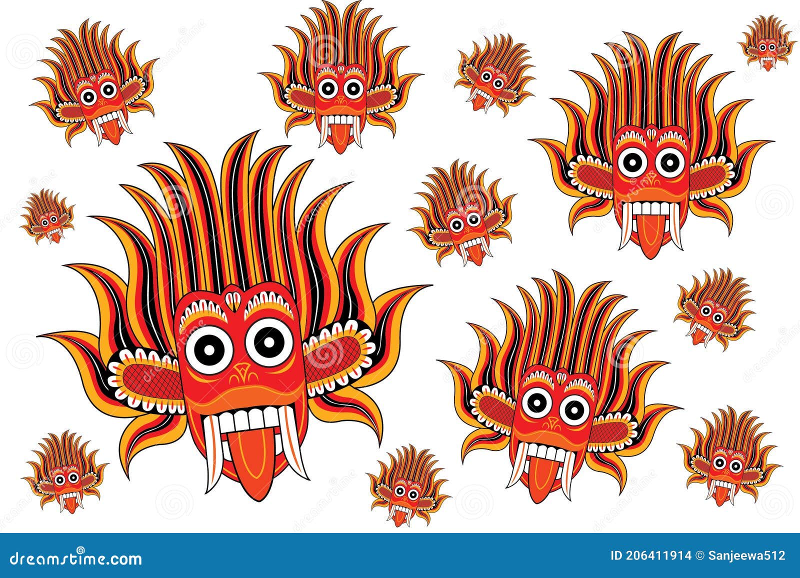 Sri Lankan Devil Dancing Mask Vector Illustration. Sri Lanka Landmarks ...