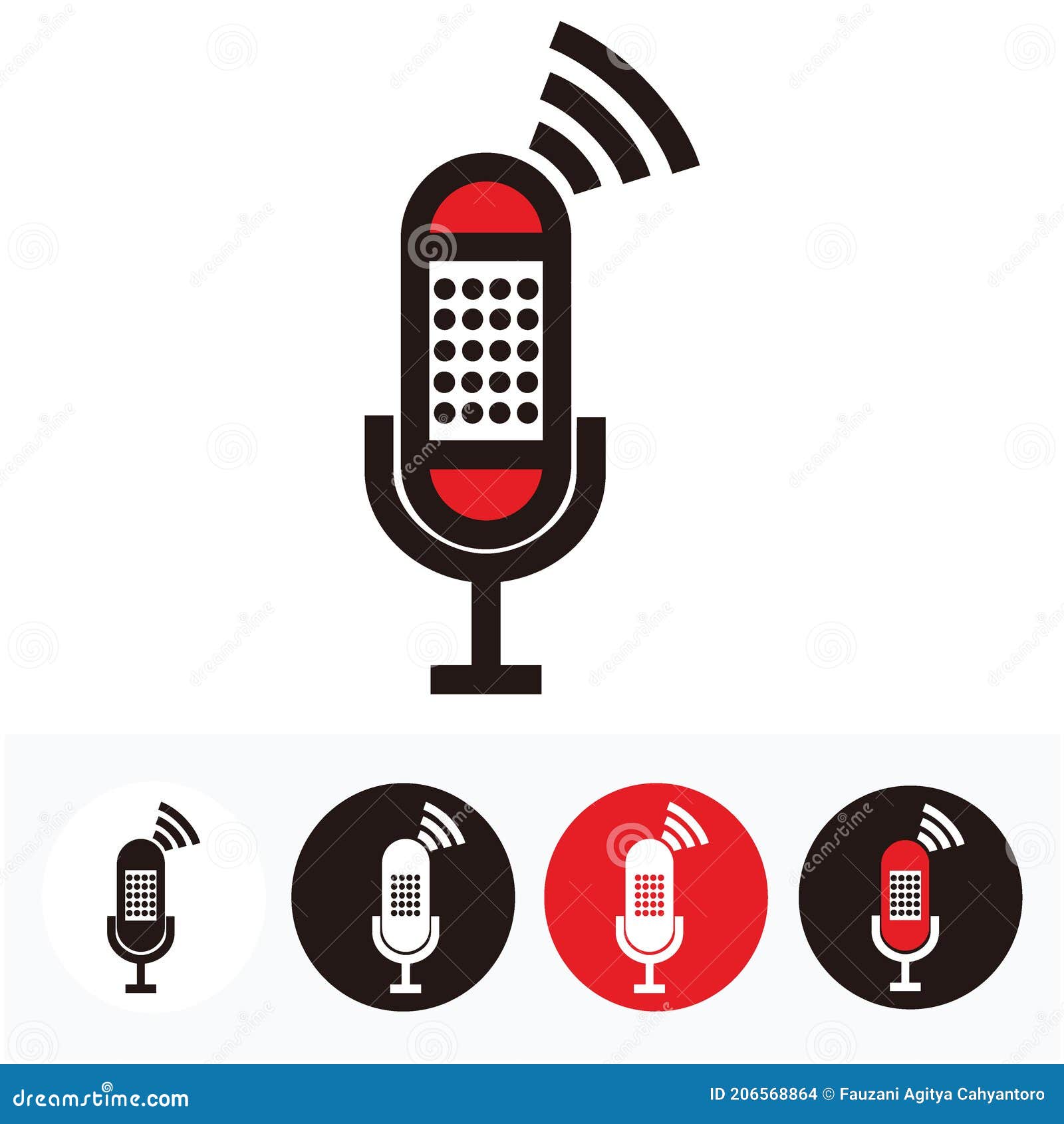 Dot Microphone Style Set with Connections Signal for Broadcast Podcast ...