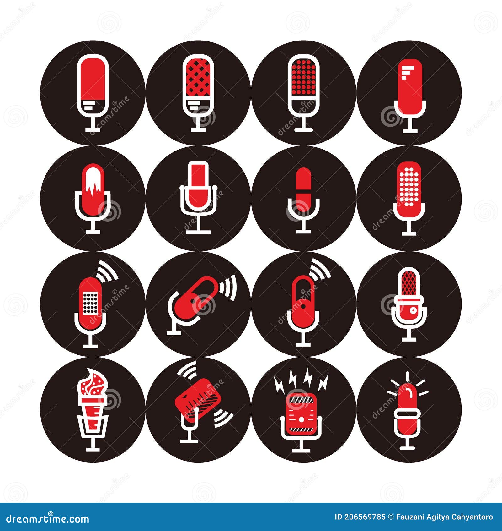 Red and White Microphone Illustrations Set - Microphone Set with ...