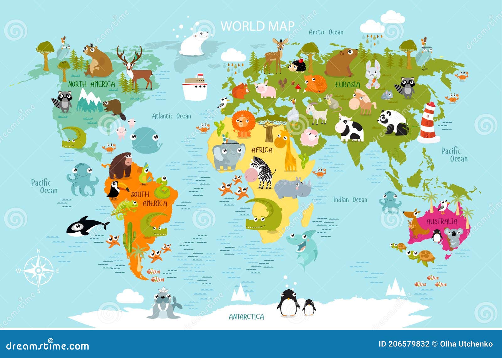 World Map And Kids Of Various Nationalities Cartoon Vector ...