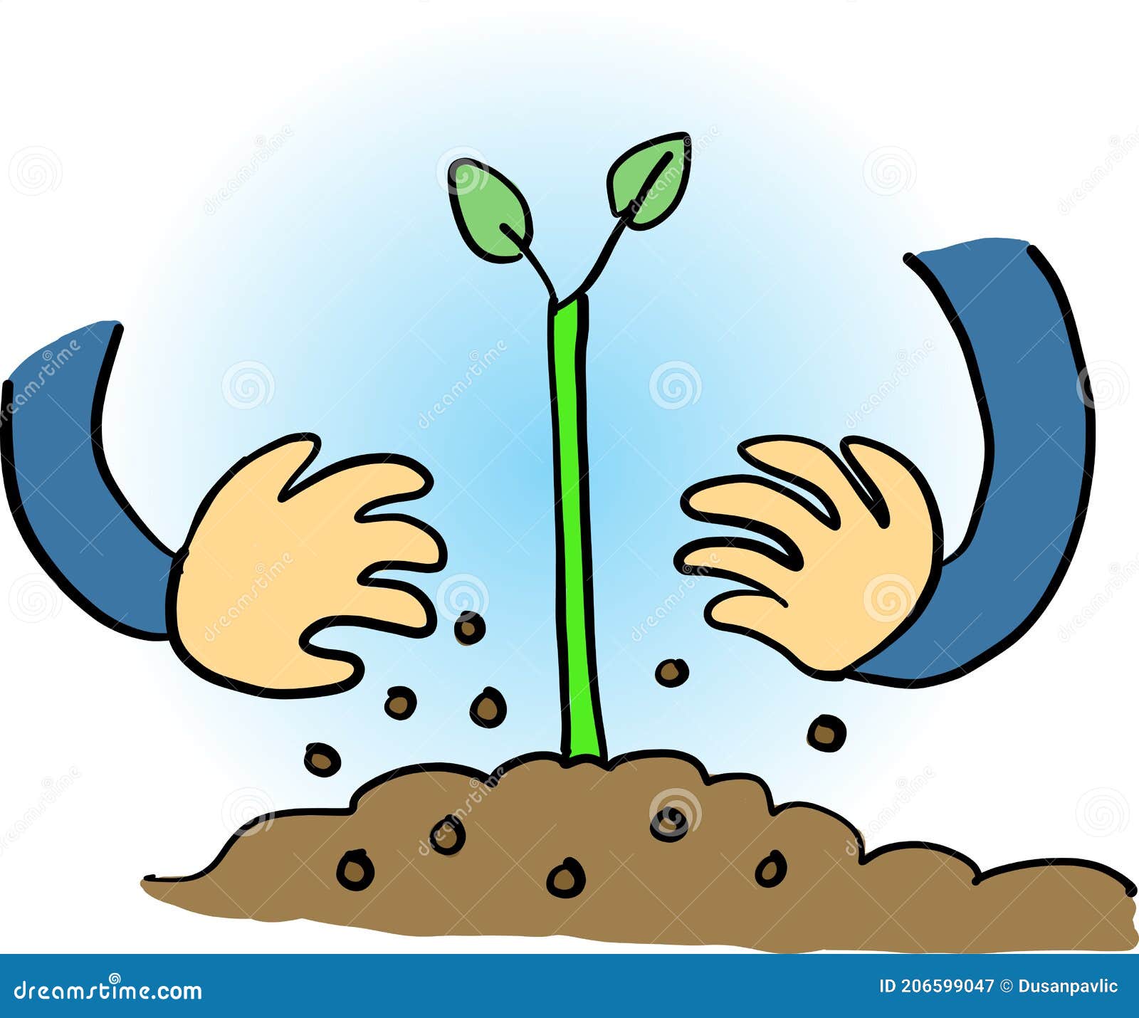 Children`s Drawing of a Hand Planting a Young Plant Stock Vector ...