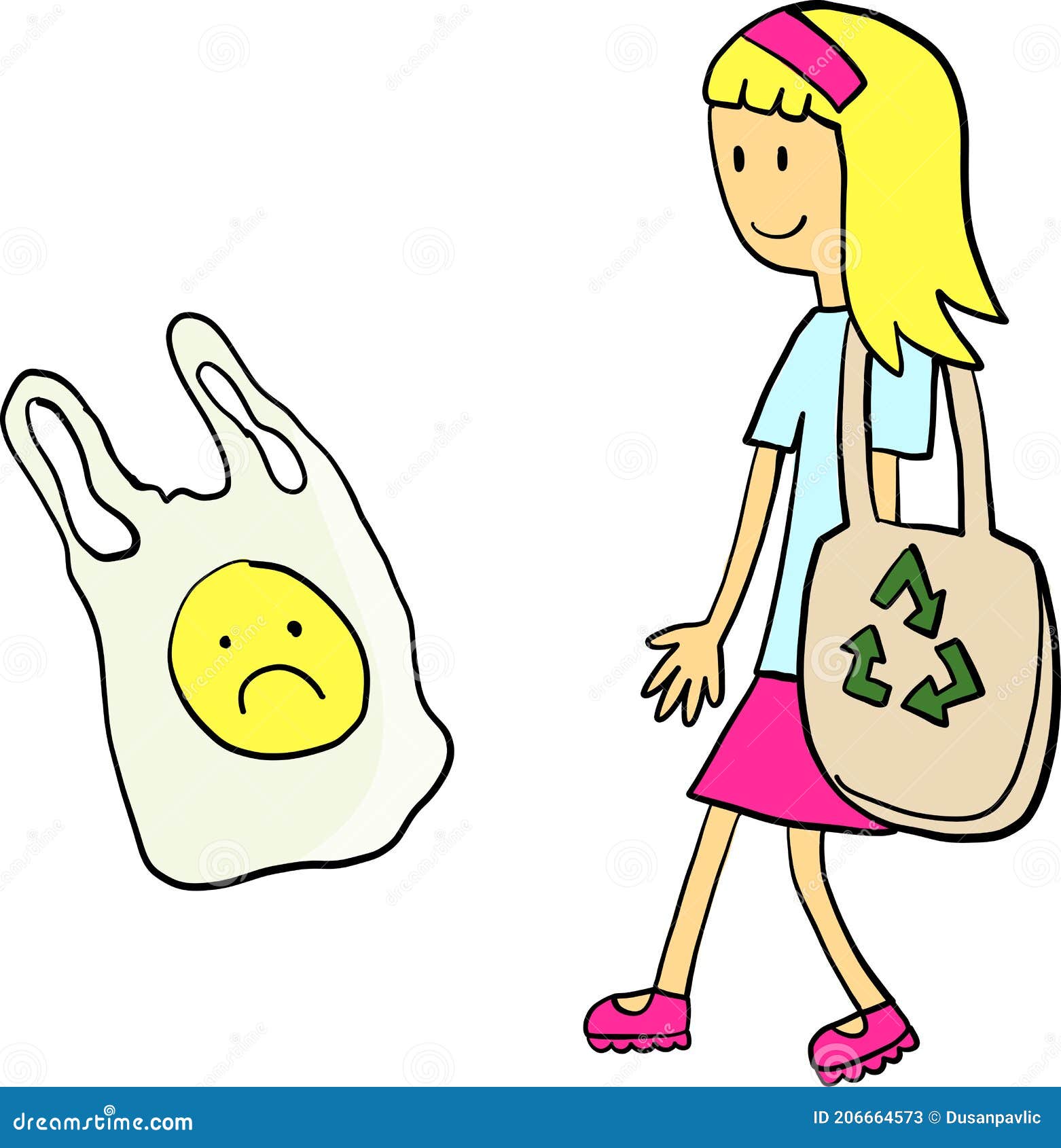 Girl Carrying a Canvas Bag that is Recycled Stock Vector - Illustration ...