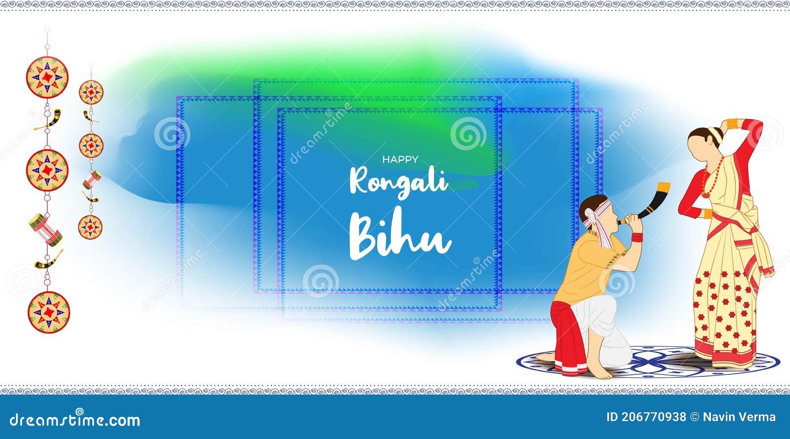 Vector Illustration of Happy Bihu. Stock Vector - Illustration of asian ...