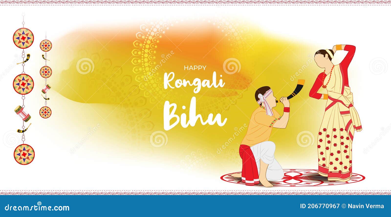 Vector Illustration of Happy Bihu. Stock Vector - Illustration of bihu ...