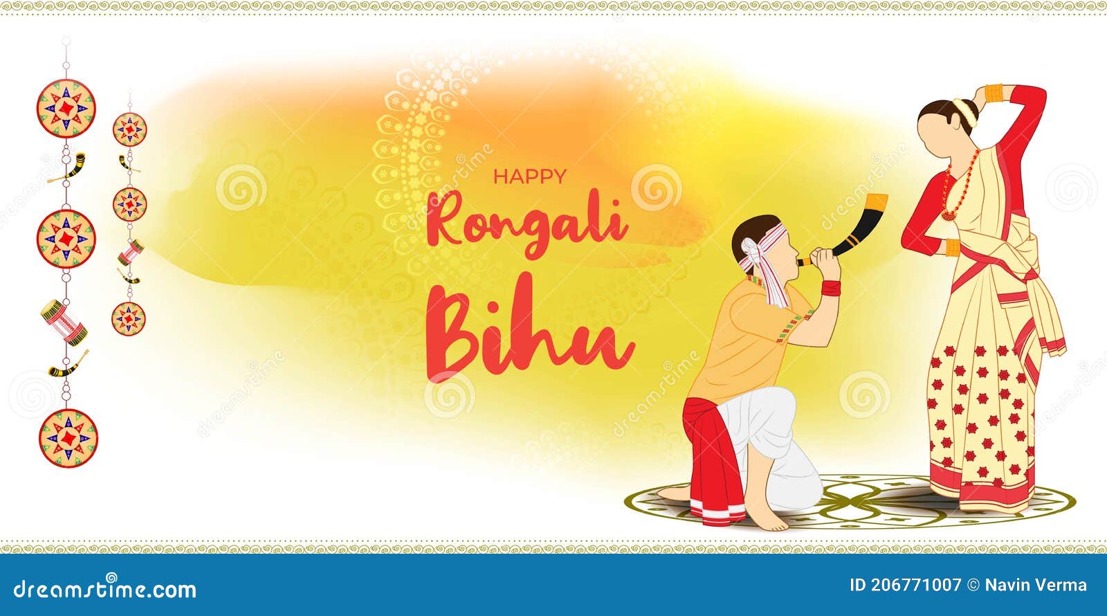 Vector Illustration of Happy Bihu. Stock Vector - Illustration of ...