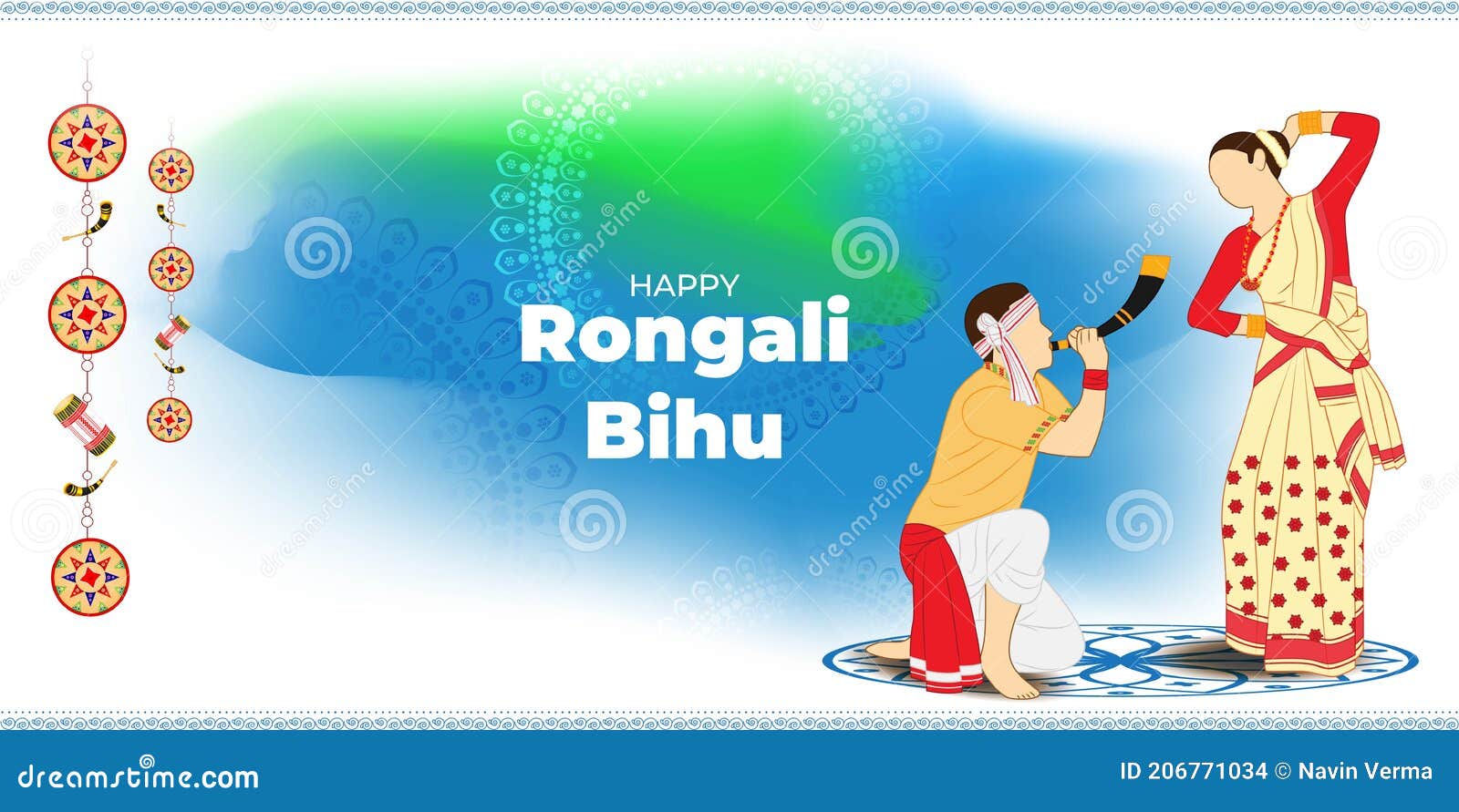 Vector Illustration of Happy Bihu. Stock Vector - Illustration of bohag ...