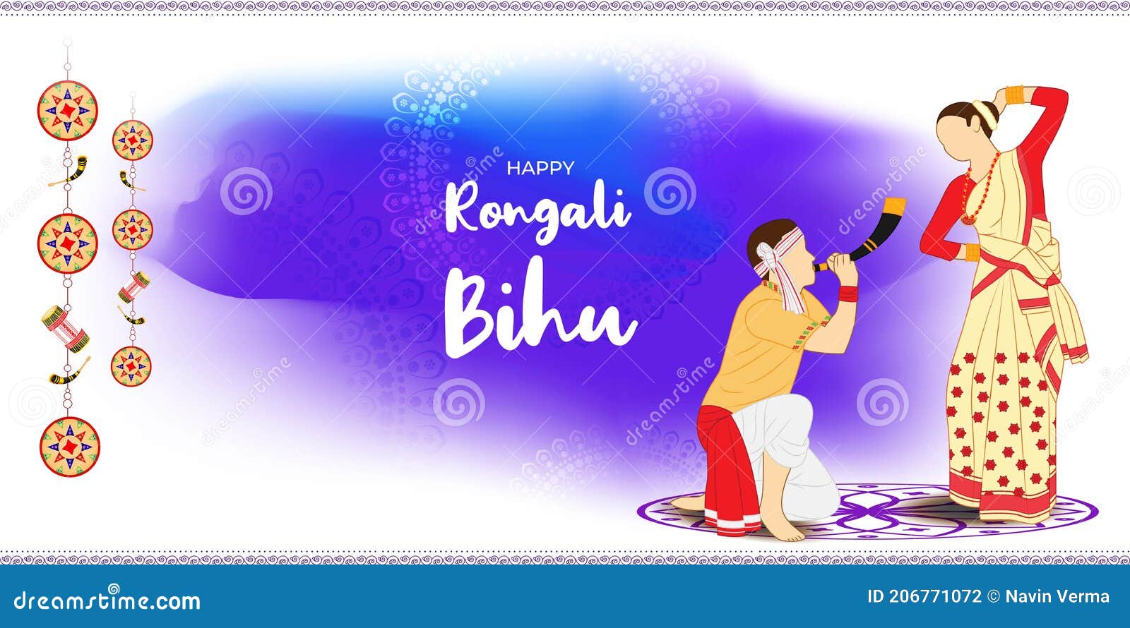 Vector Illustration of Happy Bihu. Stock Vector - Illustration of ...
