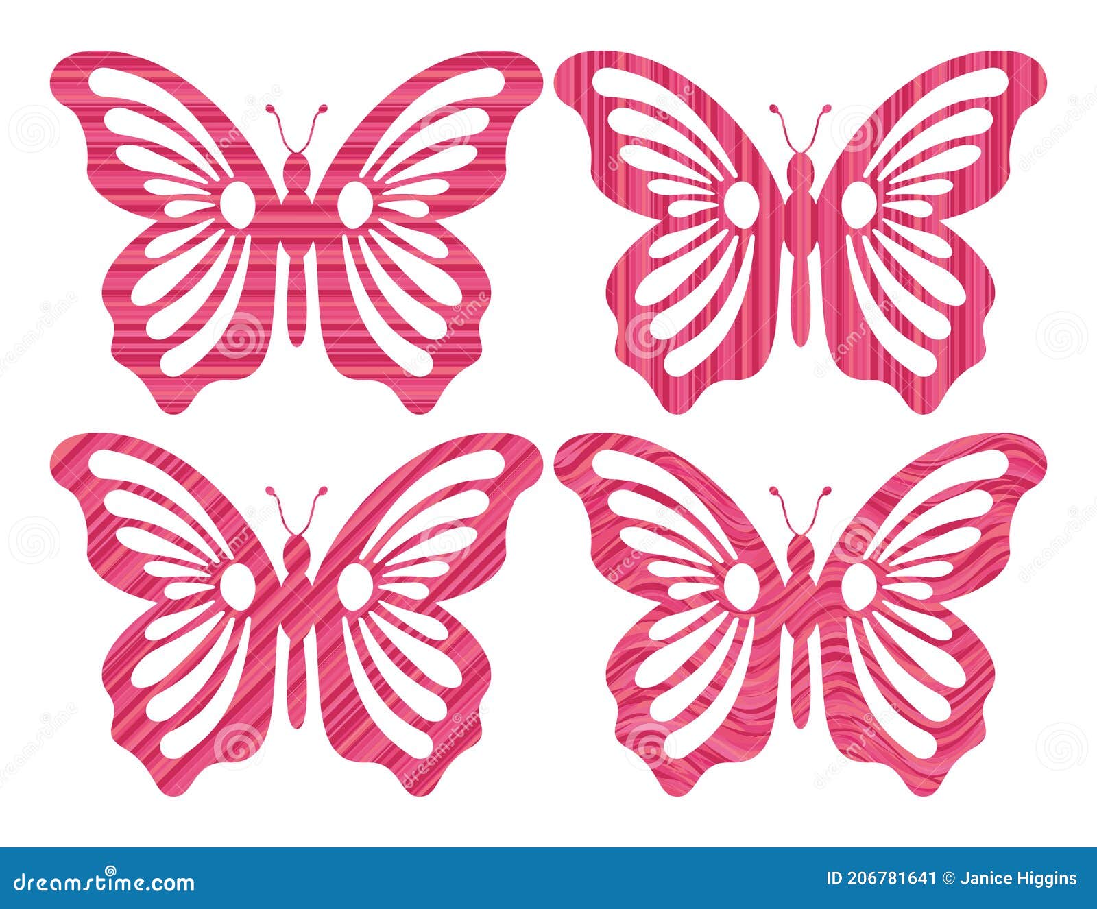Set of Pink Vector Butterflies Stock Vector - Illustration of element ...
