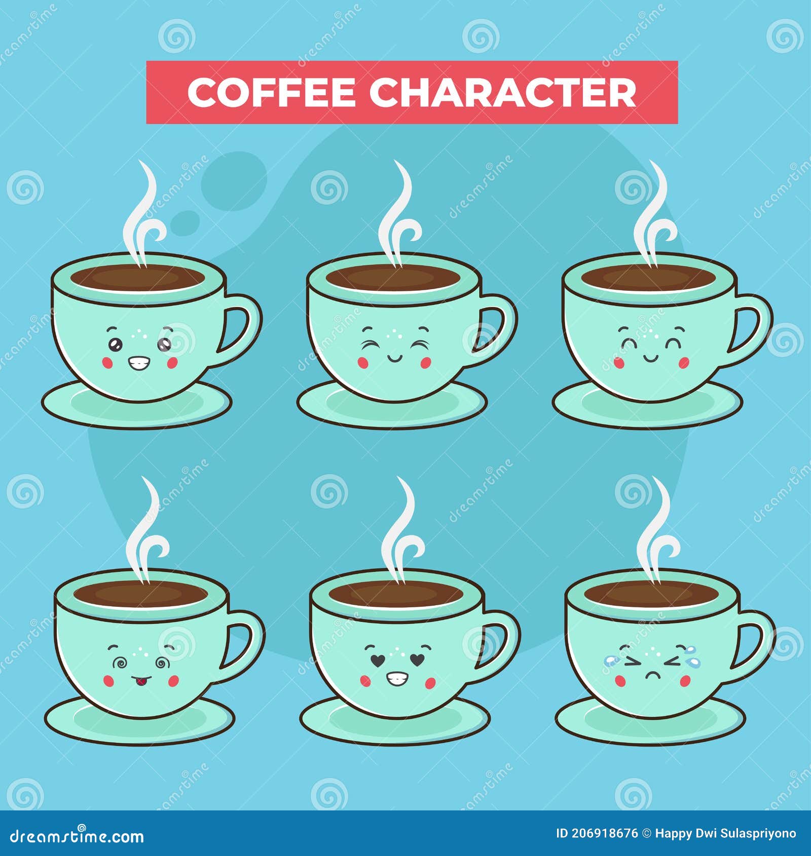 Cute Coffee Characters with Various Expression Stock Vector ...