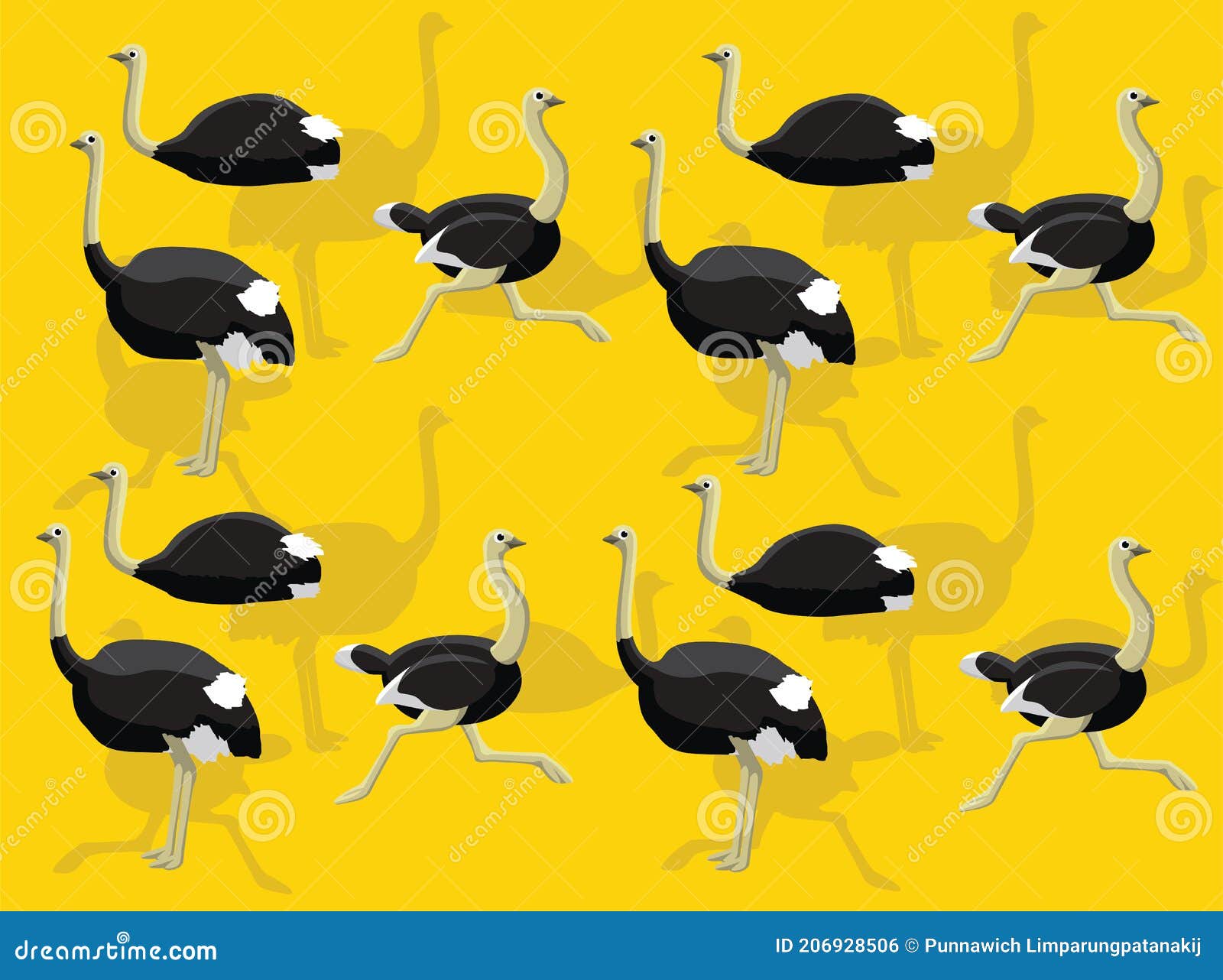 Ostrich Cute Cartoon Vector Illustration Seamless Background-01 Stock ...