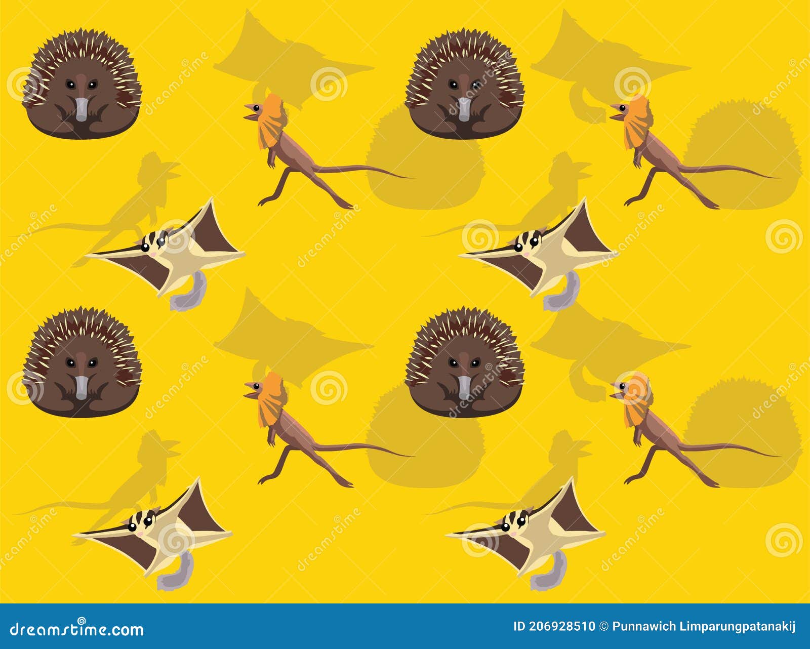 Australian Animals Sugar Glider Echidna Frilled Lizard Vector ...