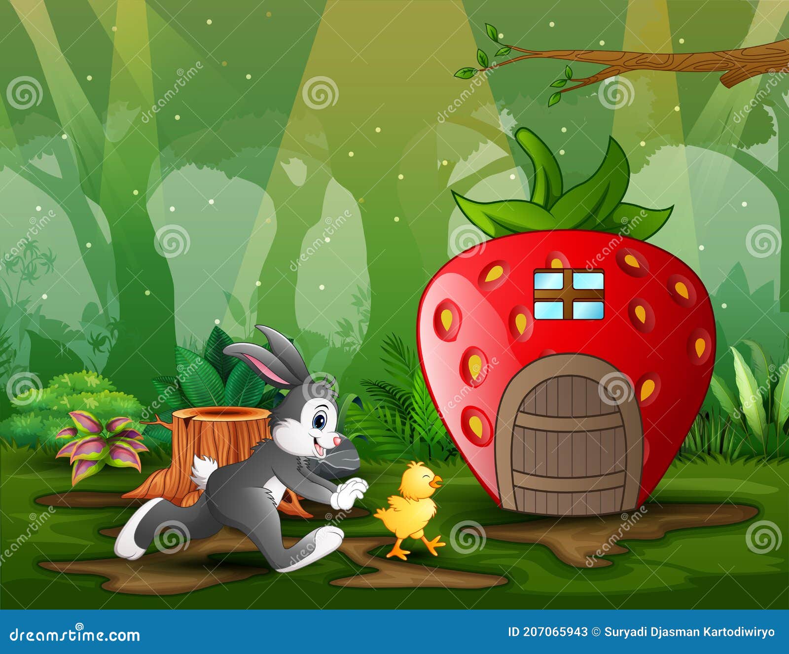 The Fox Is Chasing A Rabbit In An African Savanna Vector Illustration ...