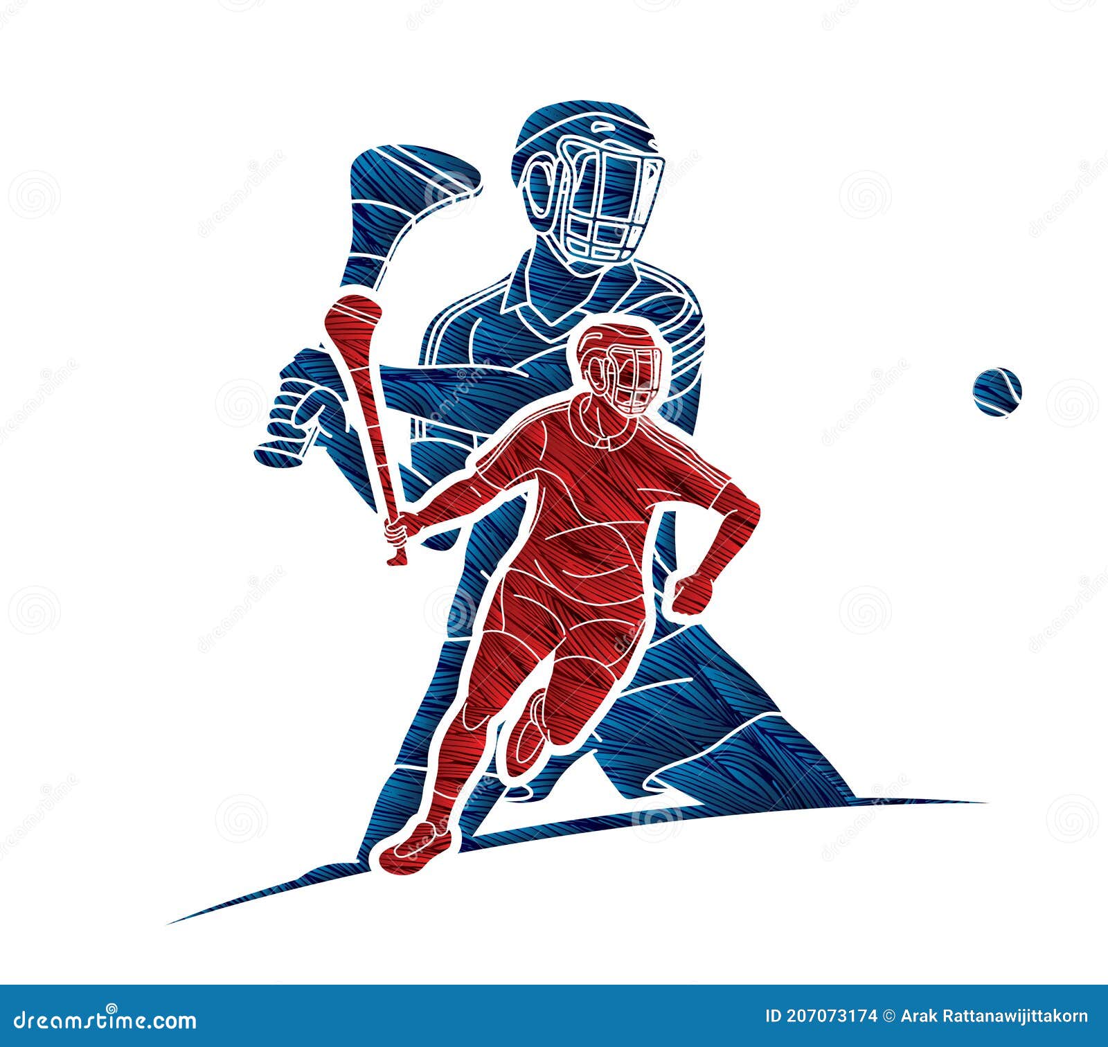 Group of Hurling Sport Players Action. Irish Hurley Sport Cartoon ...