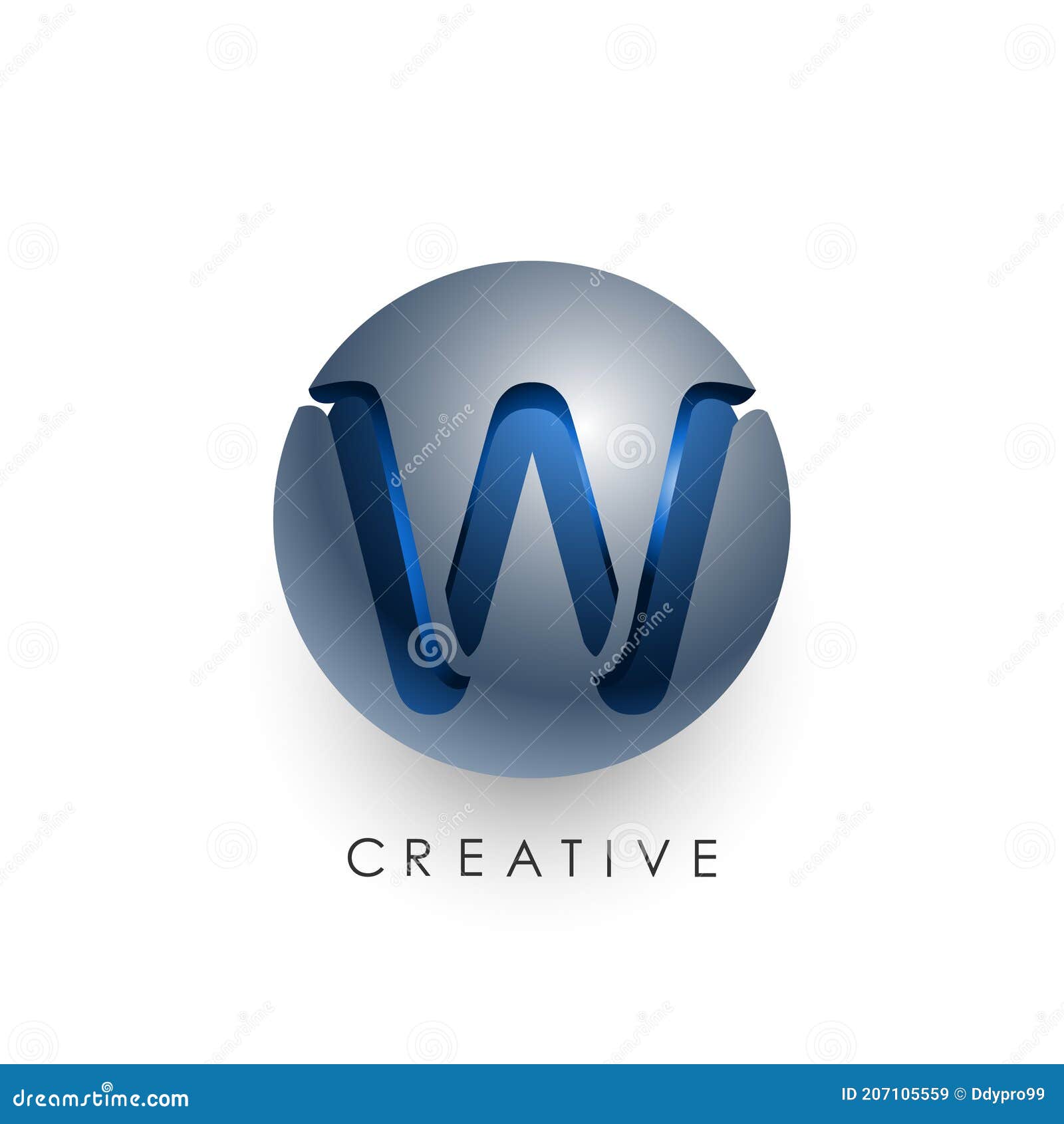 Initial Letter W Logo Template Colored Blue Grey Circle 3d Design for ...